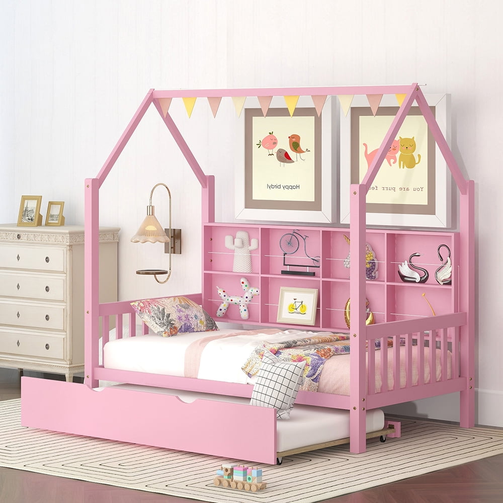 Bellemave Twin House Bed With Storage Drawers, Kids Wood Montessori Bed ...