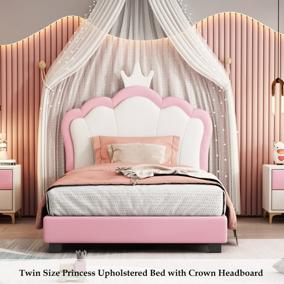 Bellemave Twin Size PU Leather Upholstered Platform Bed with Crown ...