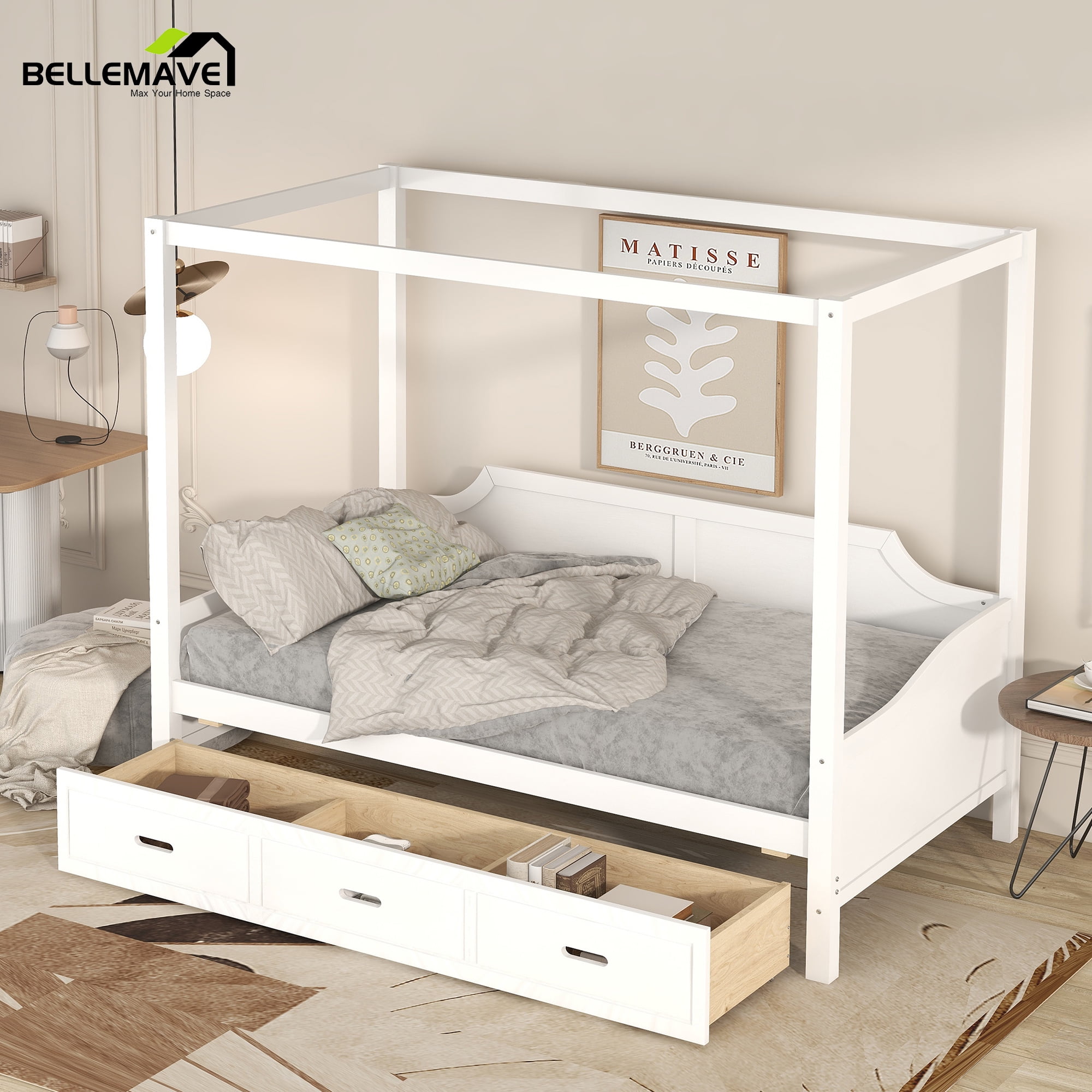 Bellemave Twin Size Canopy Daybed Frame with Storage Drawer for Kids ...