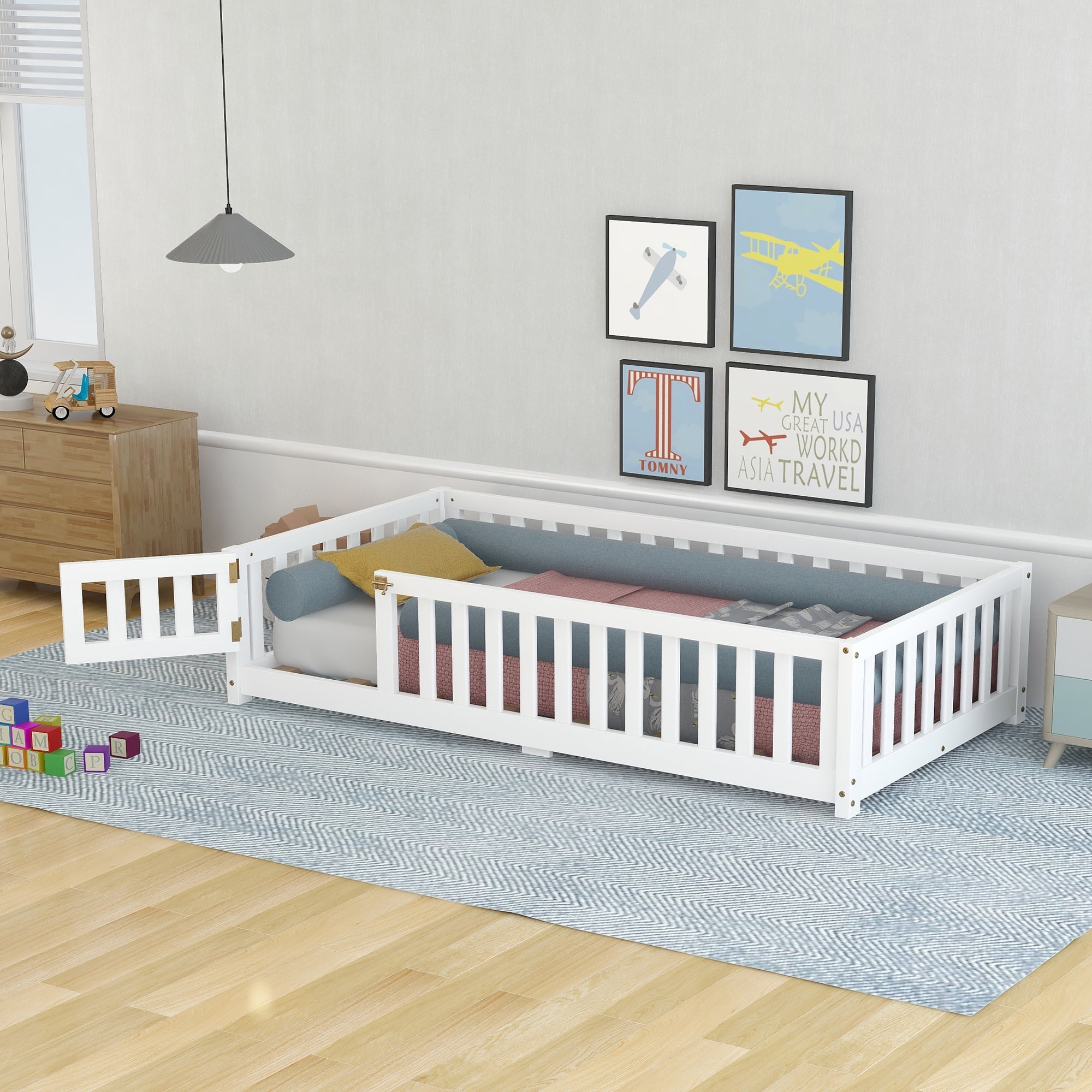 Bellemave Kids Twin Contemporary LVL Rubber Wood Standard Beds, White ...