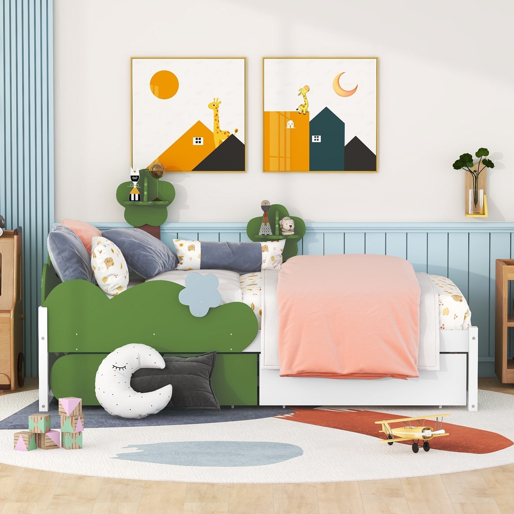 Bellemave Twin Size Full of Child with Grass Hill and Trees Decor ...