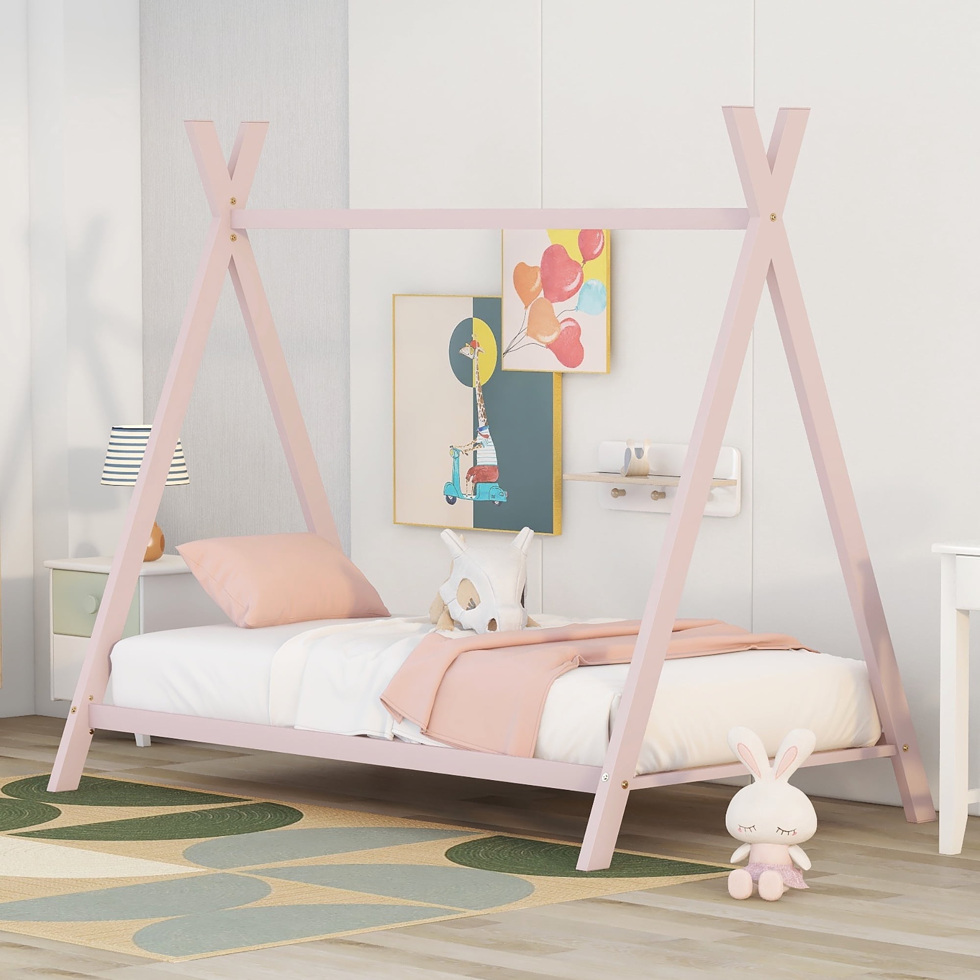 Bellemave Twin Size House Bed, Metal Triangle Bed Frame for Kids, Twin ...