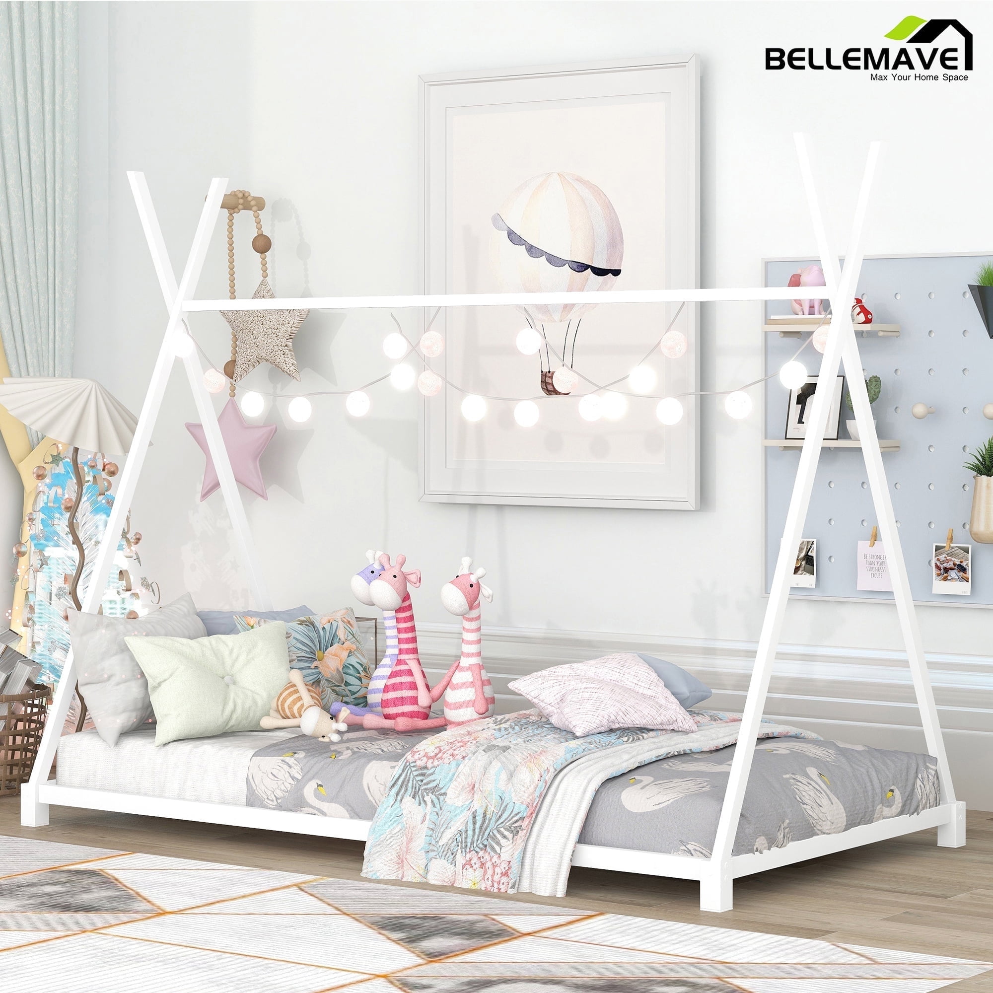 Bellemave Twin Size Montessori Bed, Metal Tent Frame, Kids House Bed ...