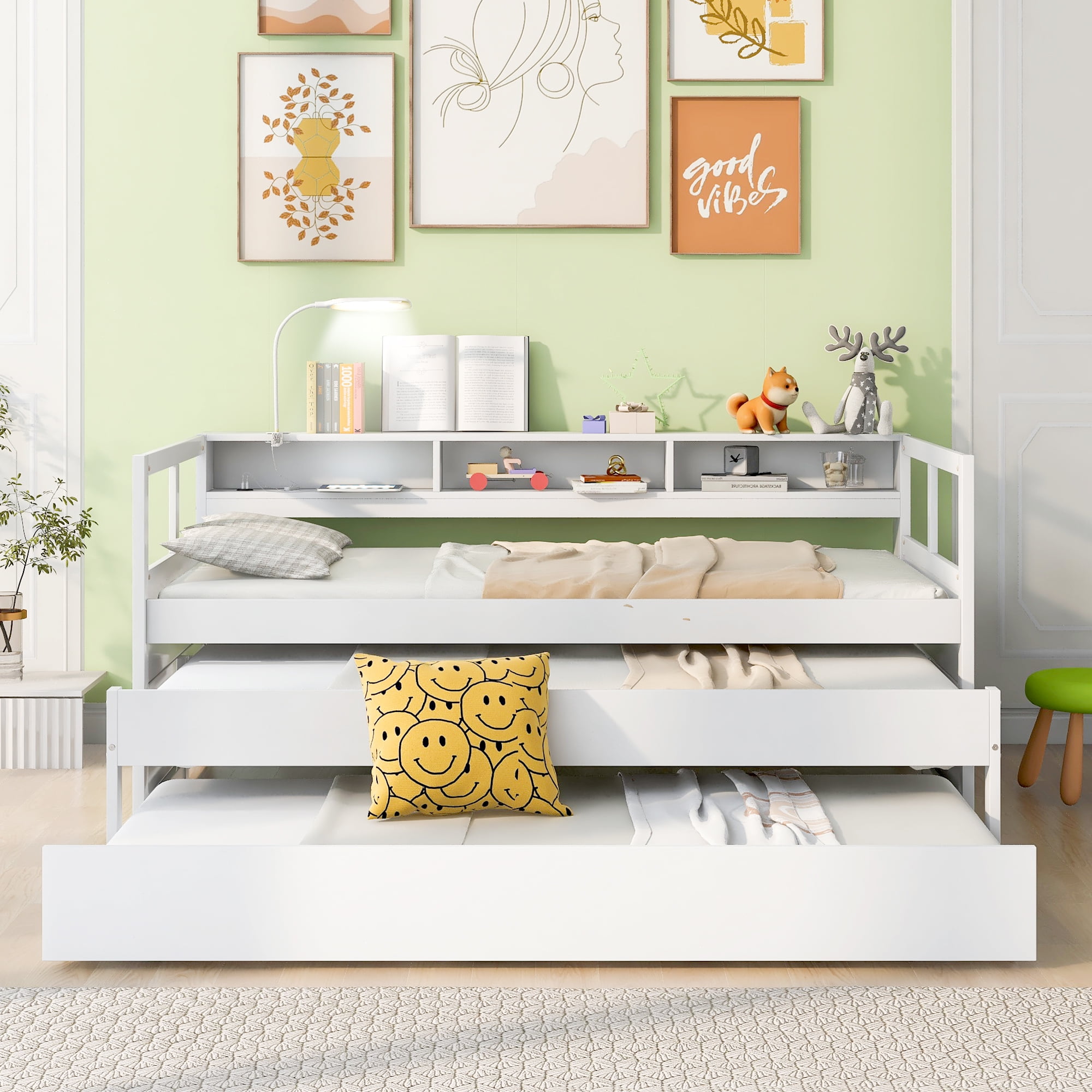 Bellemave Twin XL Daybed Frame with 2 Trundles, Wood Platform Bed with ...