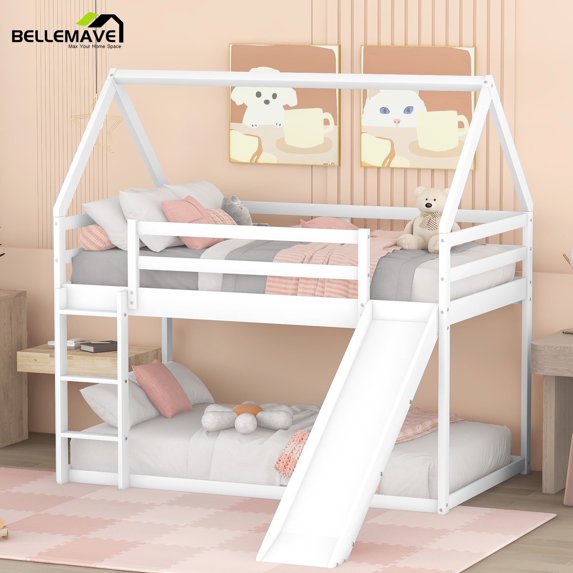 Bellemave Wood Twin Bunk Bed with Slide, Playhouse Design, Toddler ...