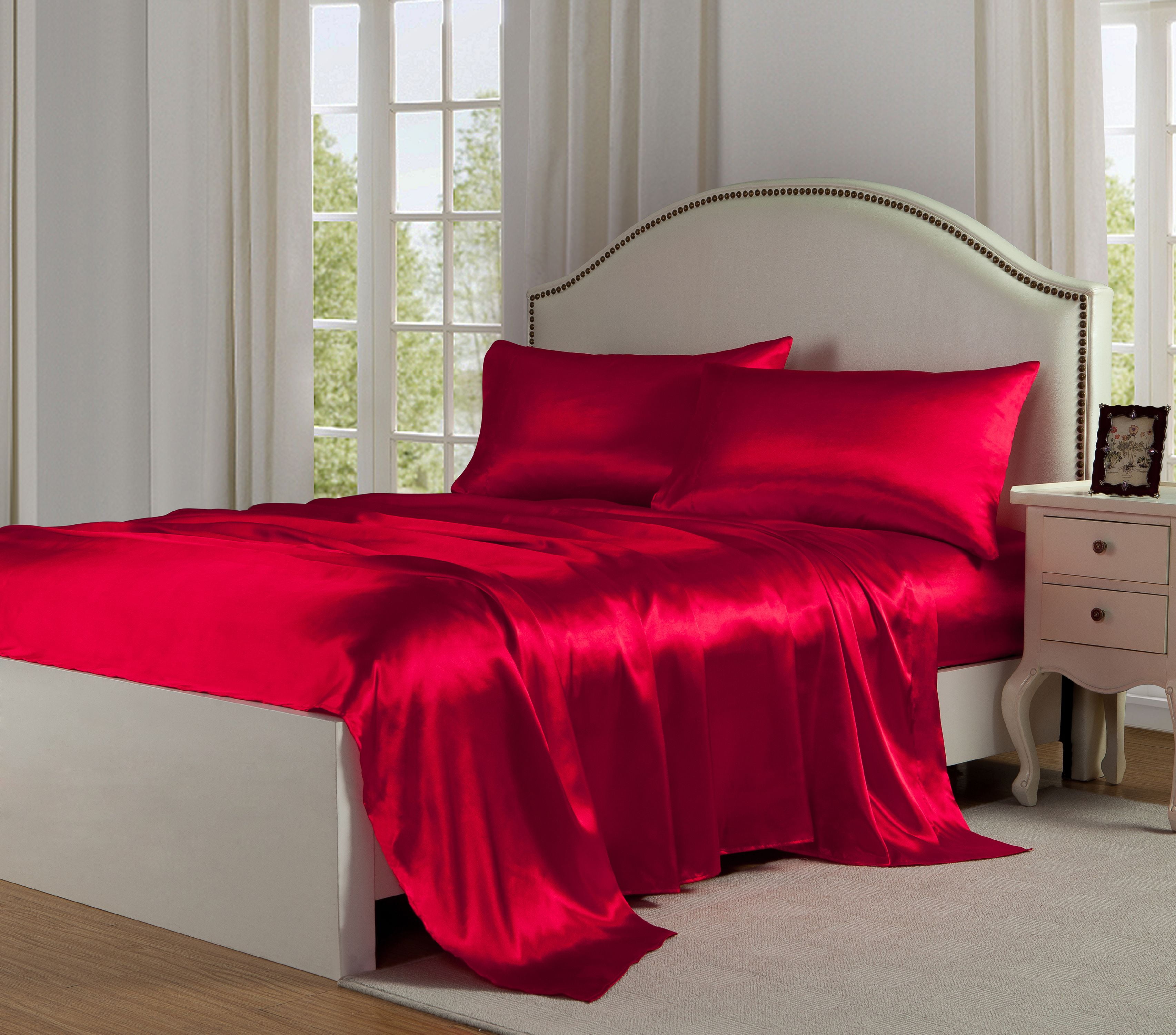 Belles & Whistles 4 Piece Satin Sheet Set, King, Red - Walmart.com