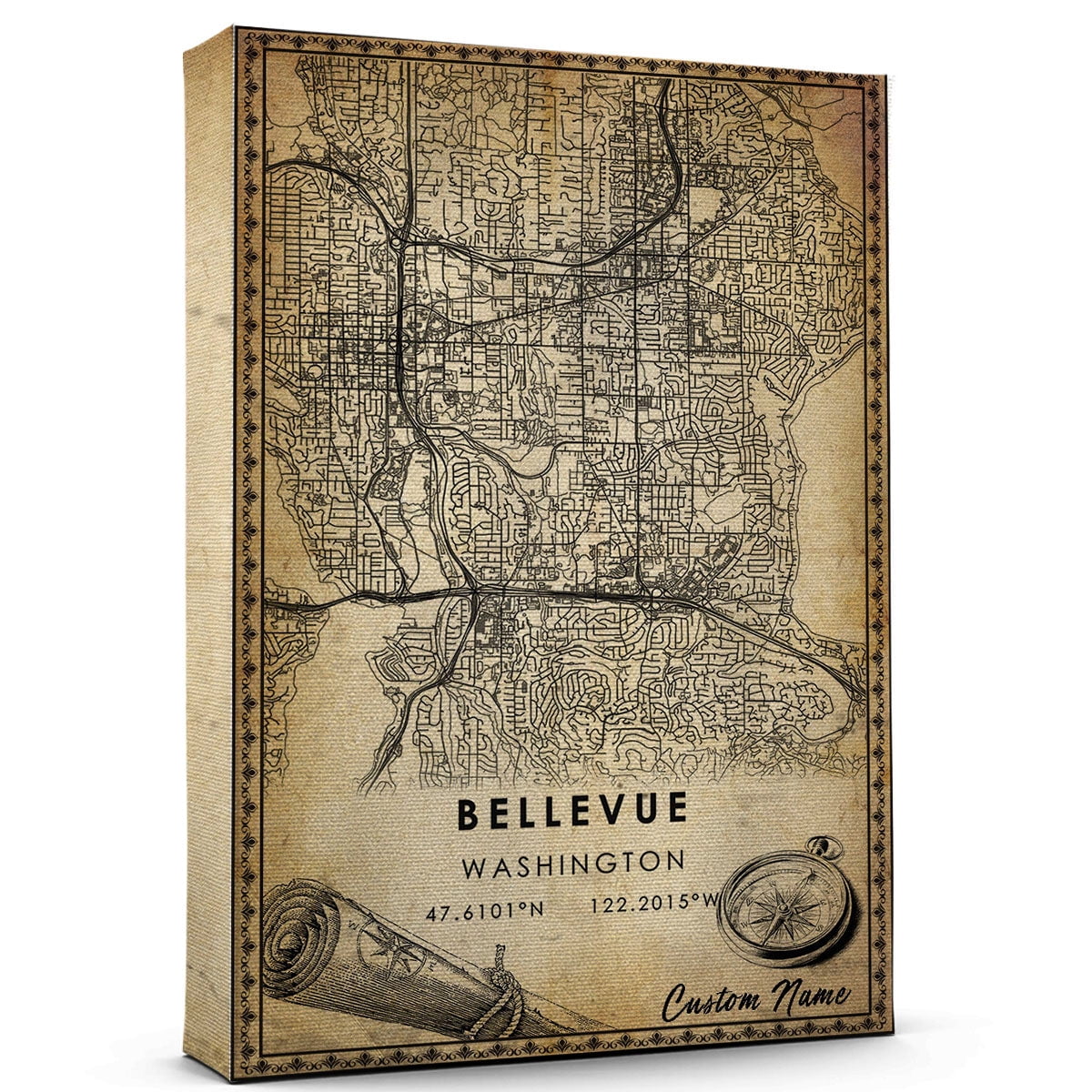 Bellevue Map Poster, Washington Map Art Poster, Canvas, Bellevue Map ...