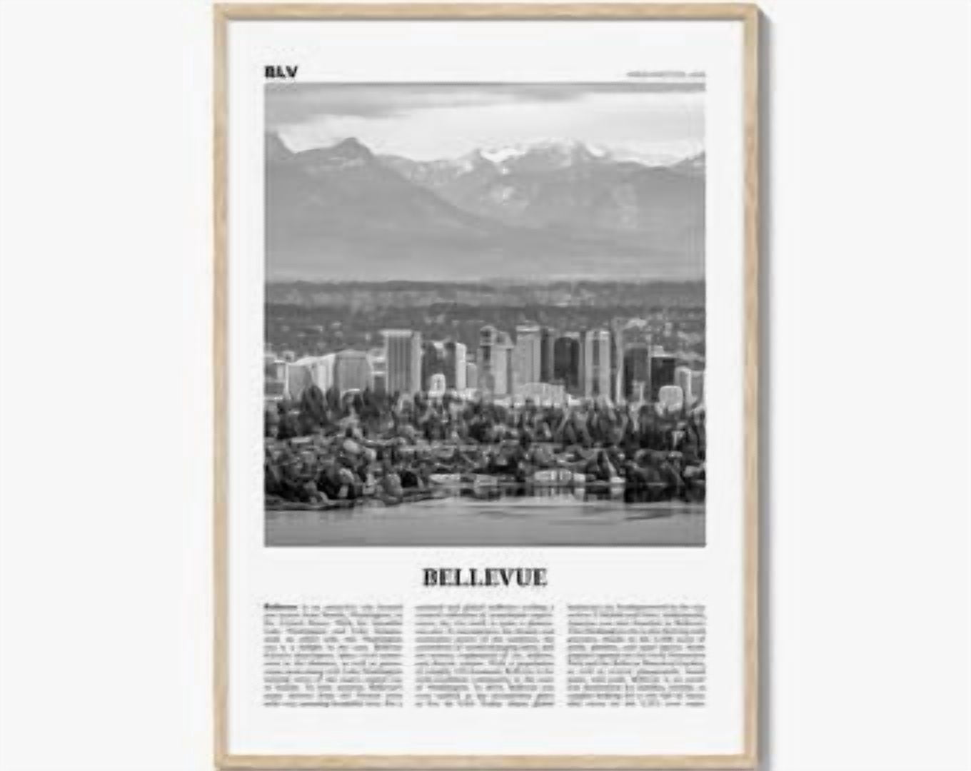 Bellevue Seattle Skyline Travel Wall Art Poster, Poster Home Decor ...