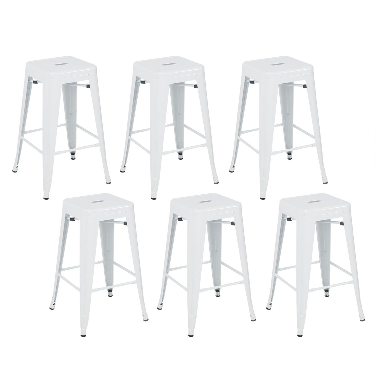 Belleze Stackable Glossy Metal 26" Metal Barstool, White (Set of 6 ...