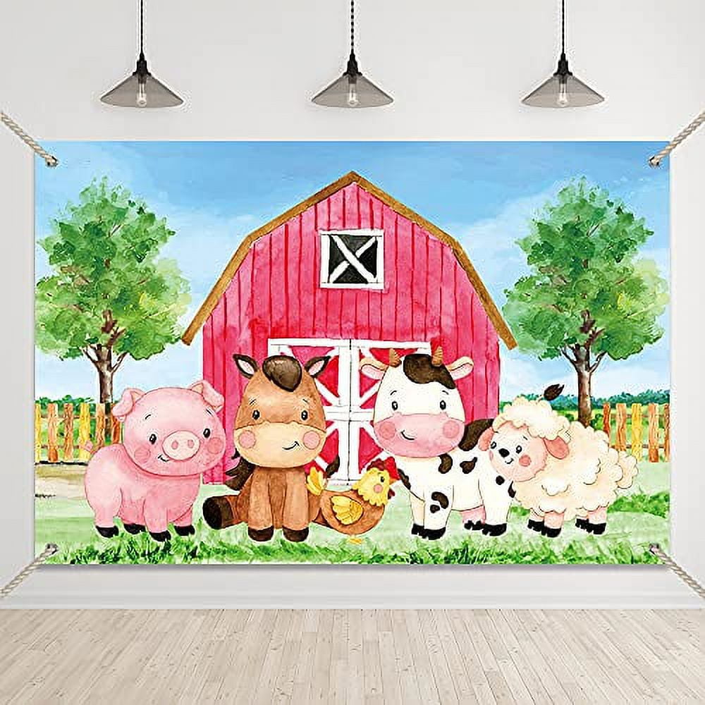 Bellimas Cartoon Farm Animals Barnyard Party Backdrop Red Barn Door ...