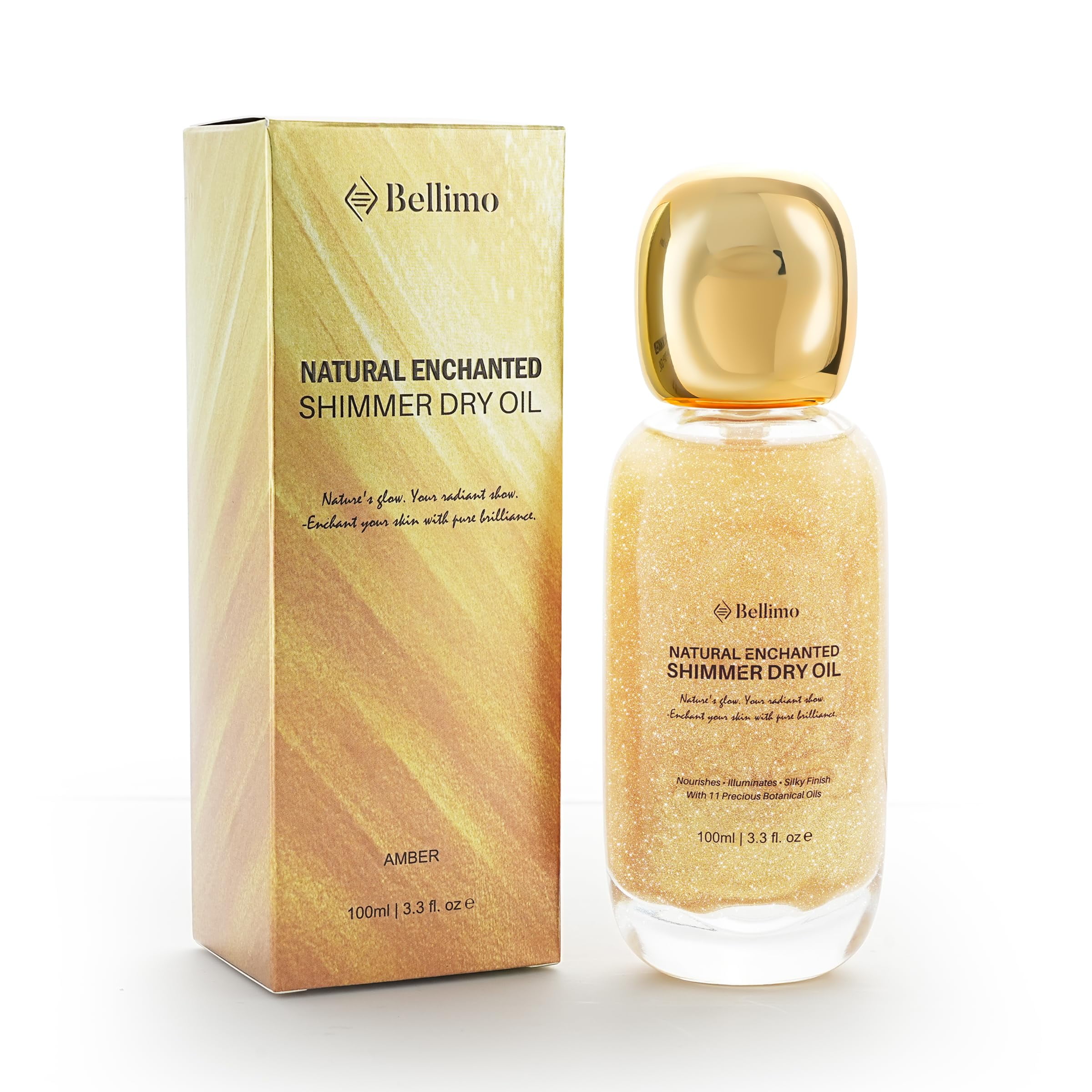 Bellimo Body Shimmer Oil, Multi-Purpose Shimmer Radiance Body Oil, Rose Gold Body Glow Oil with ...