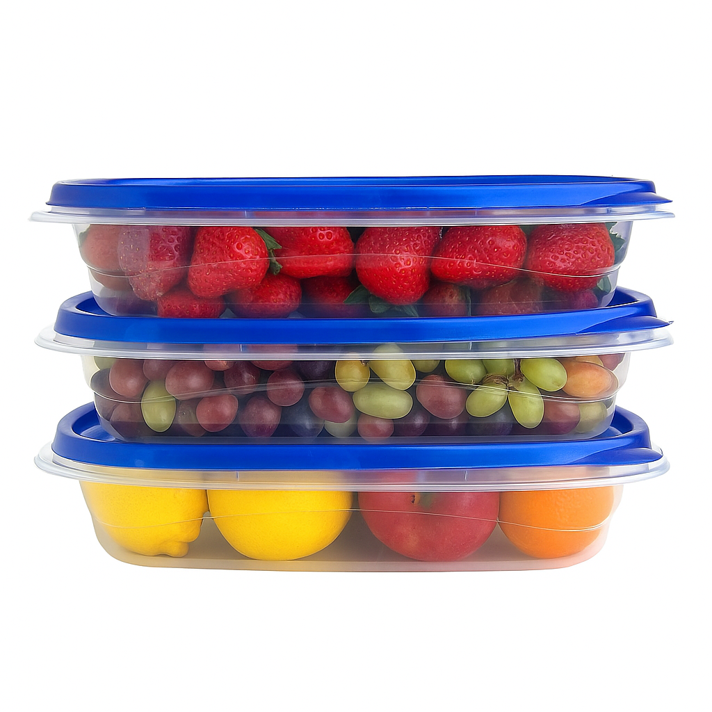 Bellin Food Storage Containers with Blue Lids, 950mL, Set of 3, Clear ...