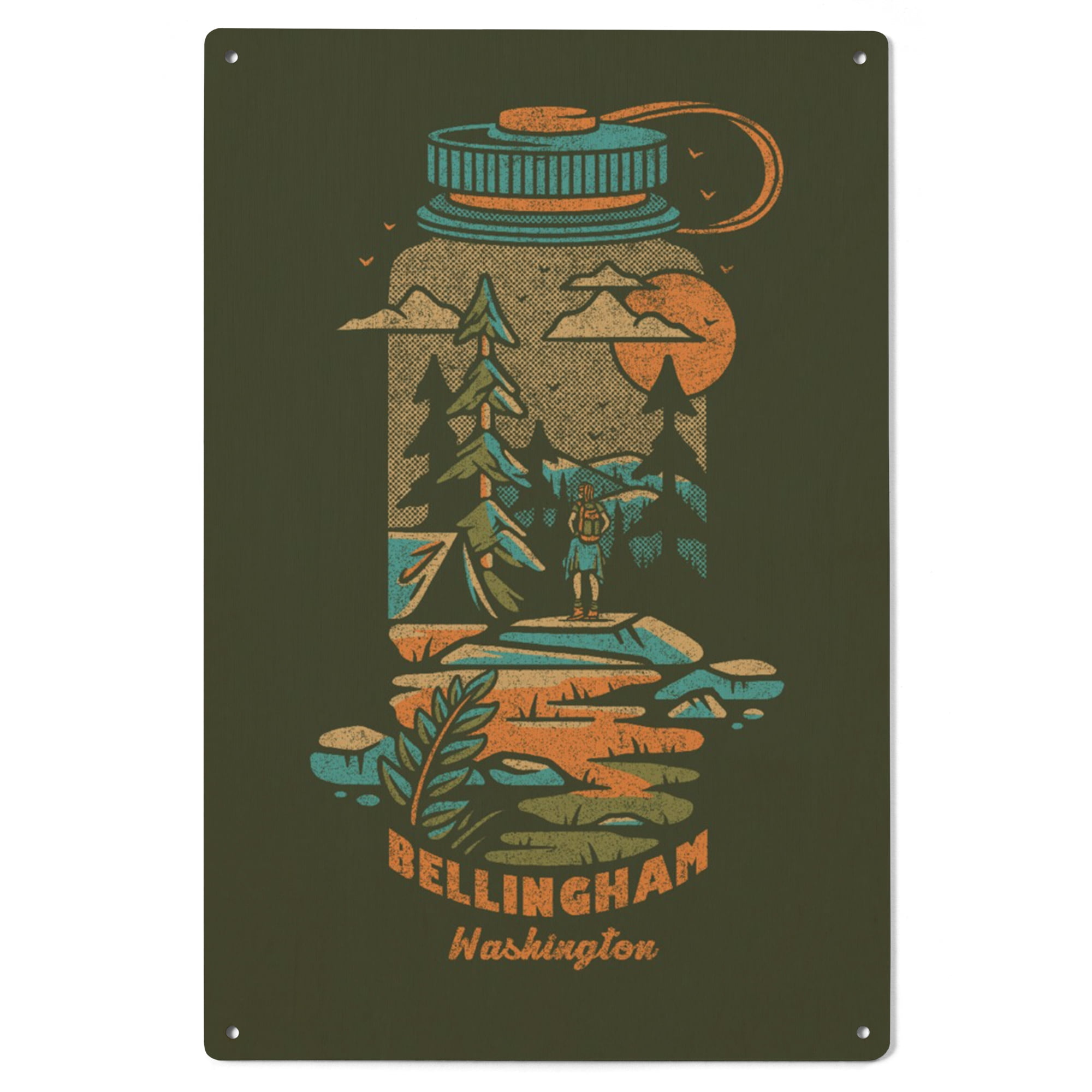 Bellingham, Washington, Distressed Vector, Water Bottle Birch Wood Wall ...