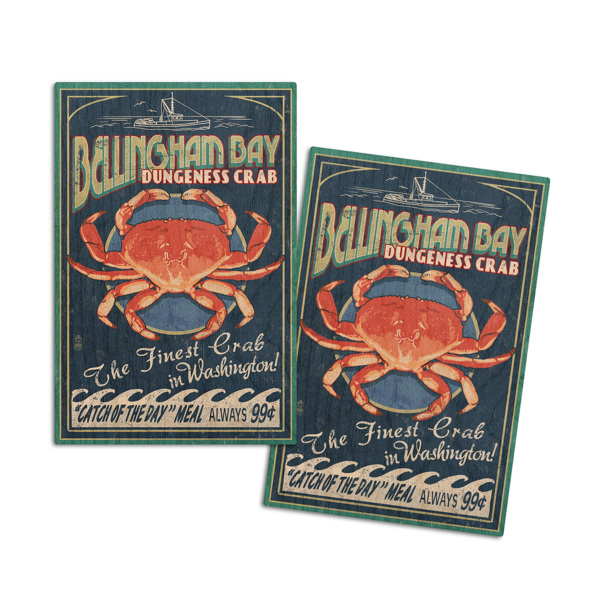 Bellingham, Washington, Dungeness Crab Vintage Sign (4x6 Birch Wood ...