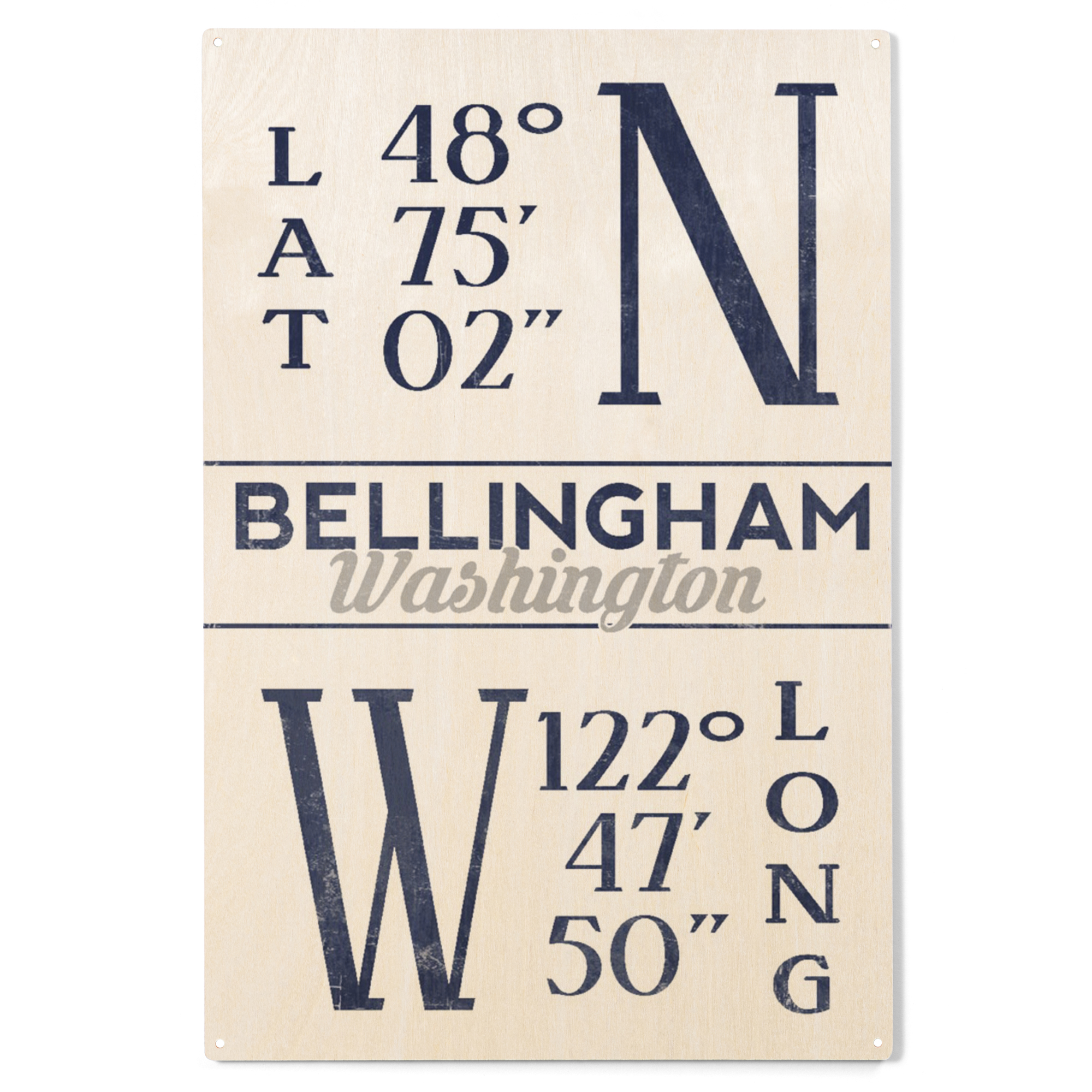 Bellingham, Washington, Latitude and Longitude (Blue) Birch Wood Wall ...
