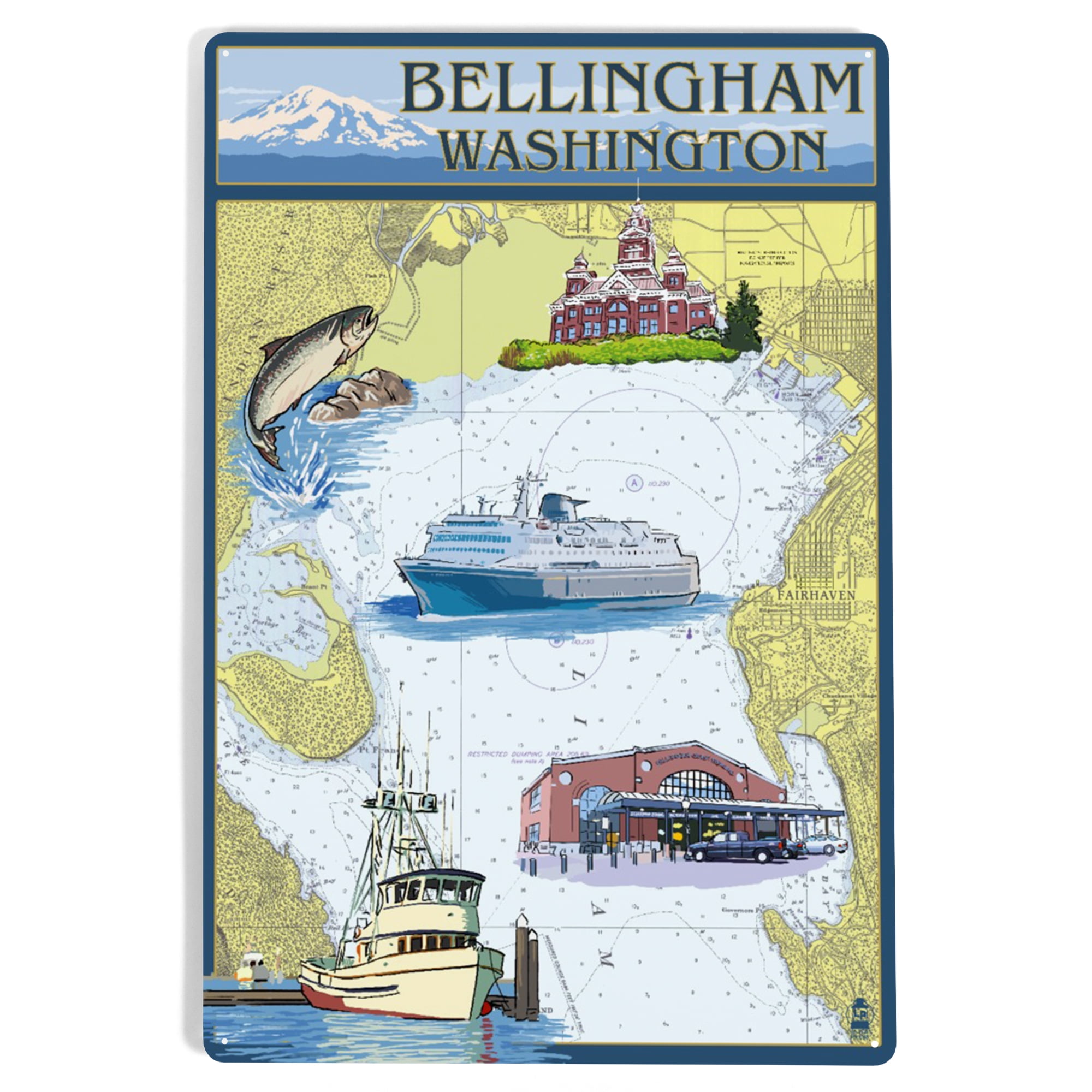 Bellingham, Washington, Nautical Chart (12x18 Aluminum Art, Indoor ...