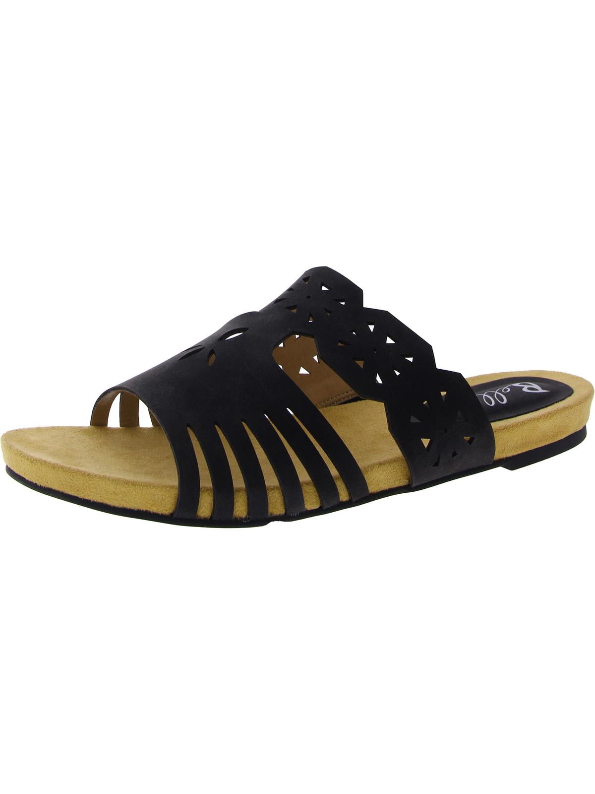 Bellini Womens Nikole Faux Leather Cut-Out Flat Sandals - Walmart.com