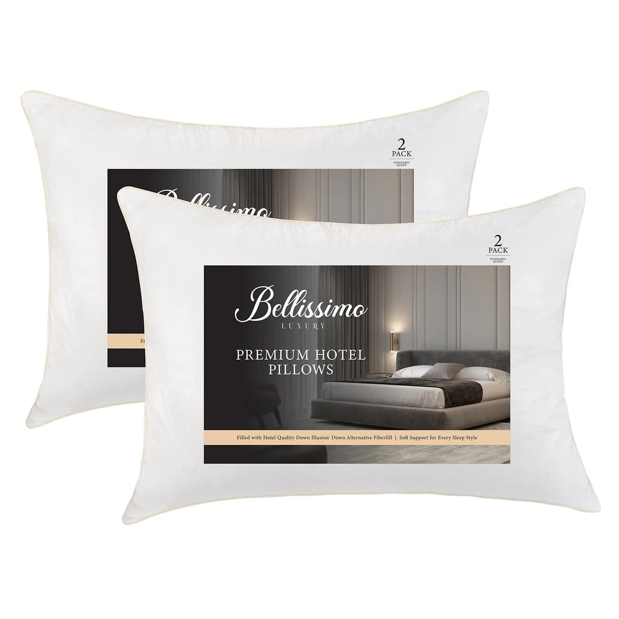 "Bellissimo Soft Queen Bed Pillows, 400 Thread Count Cotton, 2 Pack, 20 ...