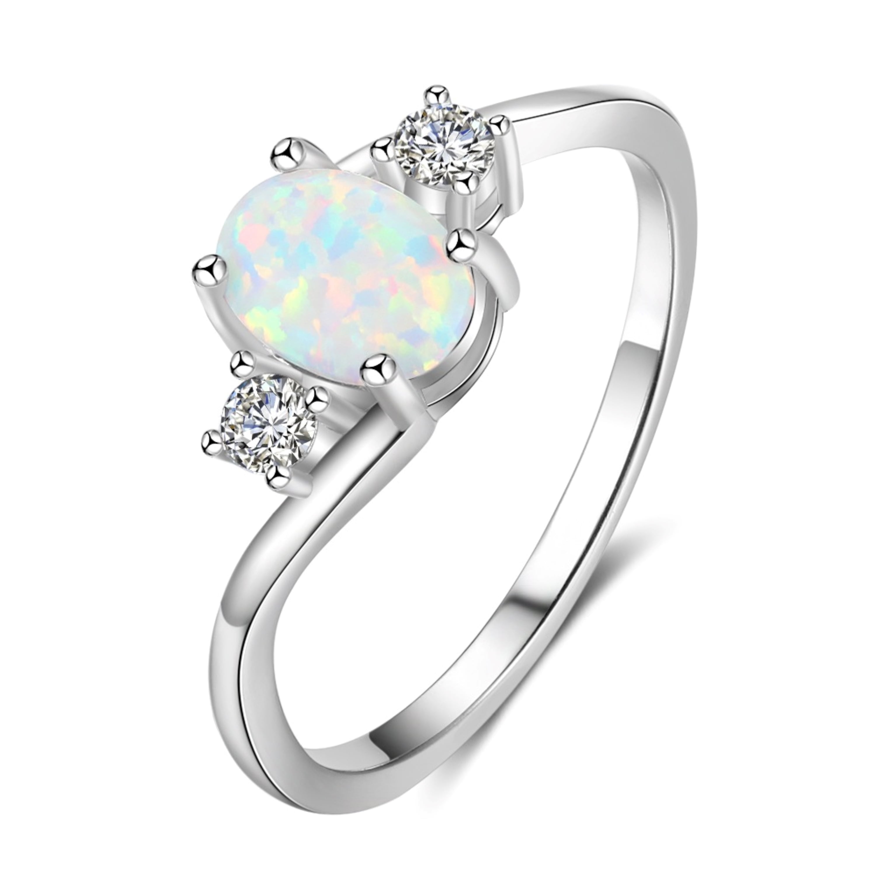 Bellitia 925 Sterling Silver Geometric Opal Ring, CZ Dainty Promise ...