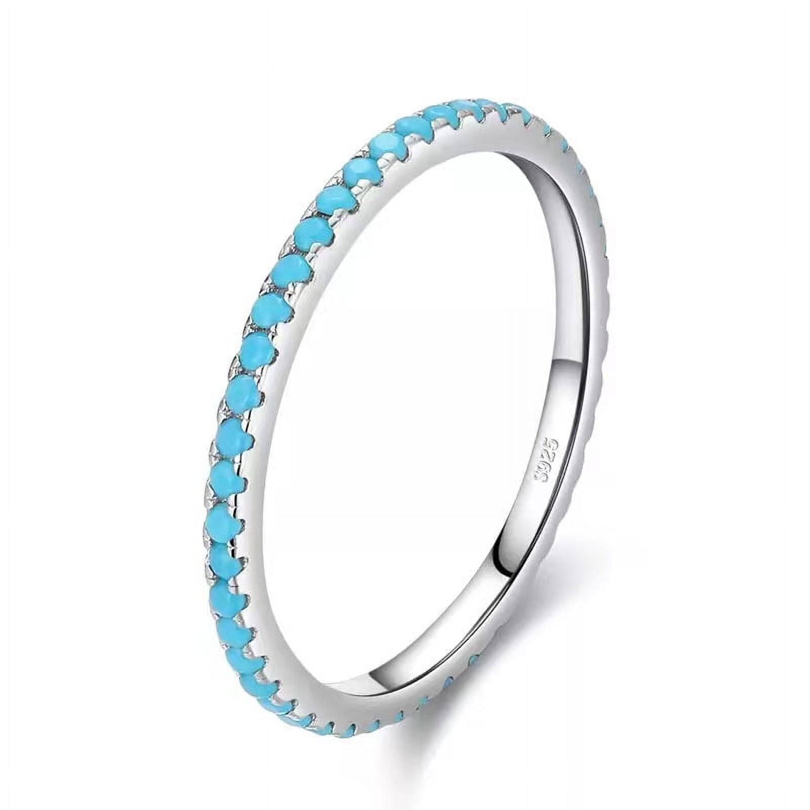 Bellitia Jewelry 925 Sterling Silver Wedding Band Turquoise Eternity Stackable Engagement Ring ...