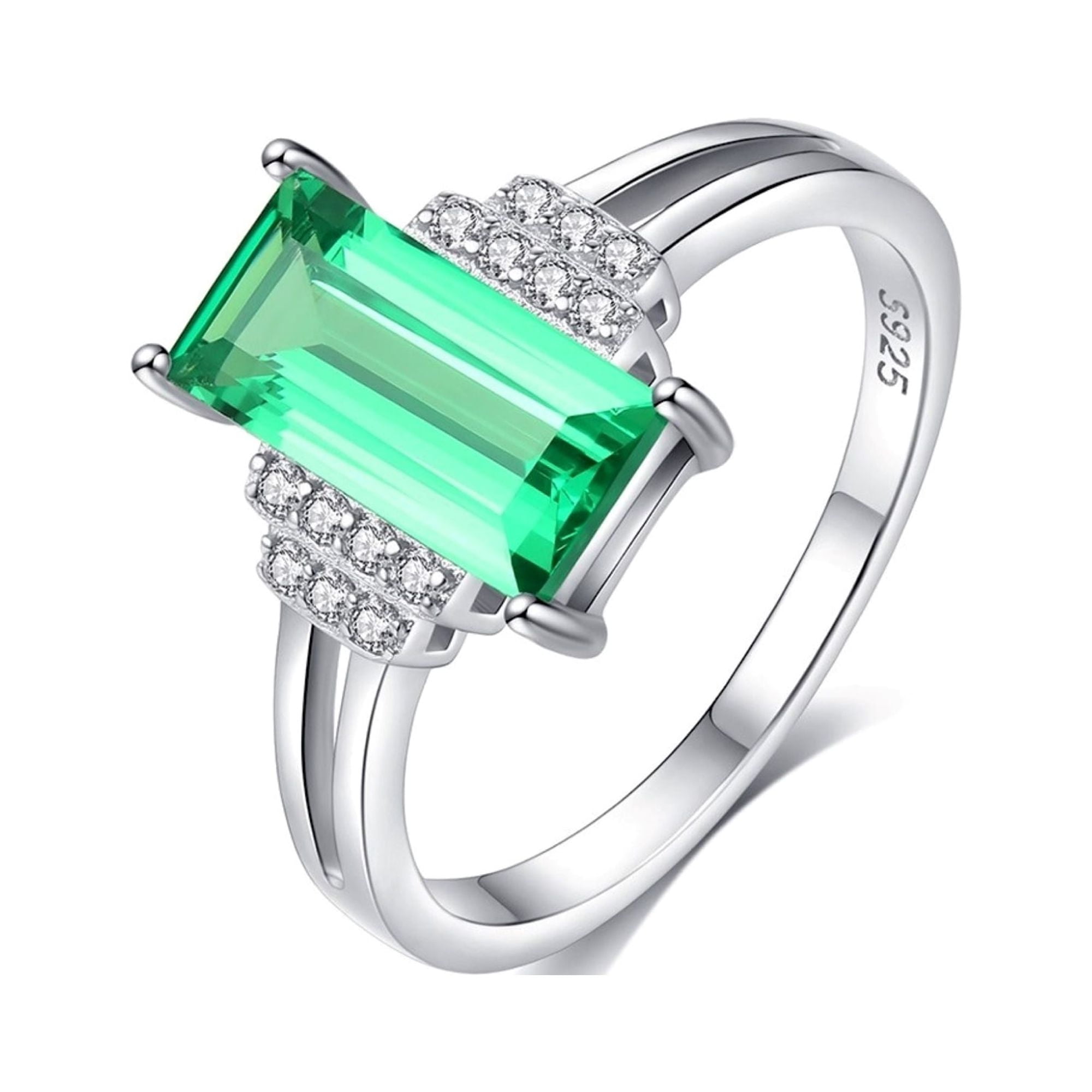 Bellitia Jewelry Simulated Emerald & CZ Diamond Ring Green Birthstone ...