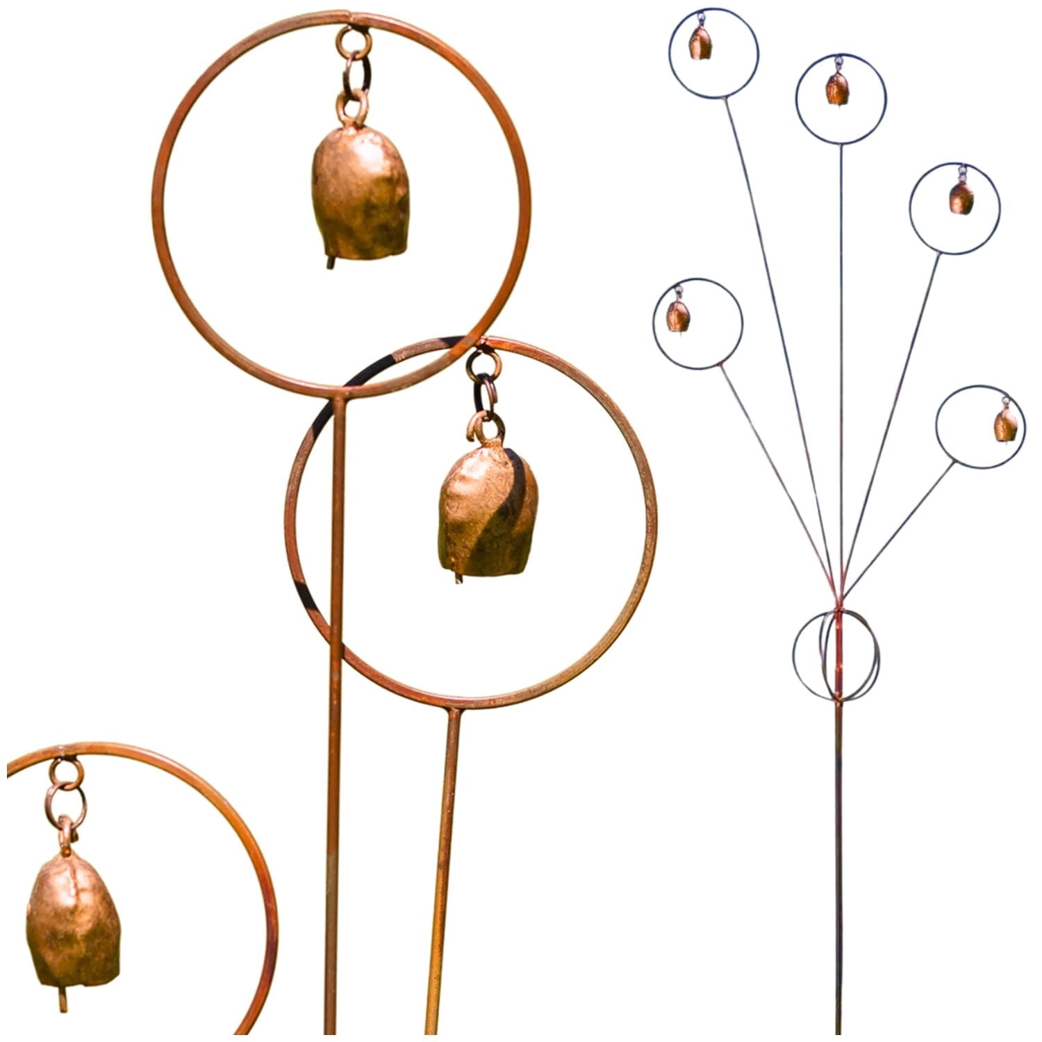 Flamed Bells Garden Stake – Handcrafted Metal Yard Art with 5 Bells, 55 ...