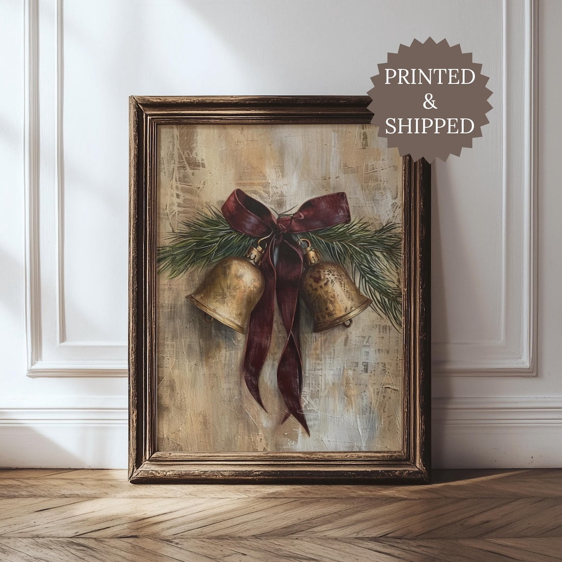 Bells Poster Wall Art, Brass Bell Illustration Rustic Antique Winter ...