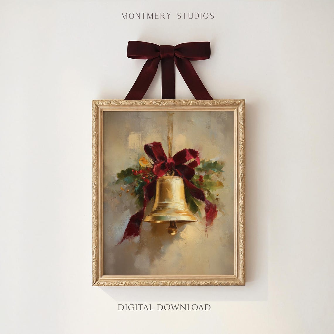 Bells Print Poster, Rustic Print Poster, Jingle Bell with Ribbon ...