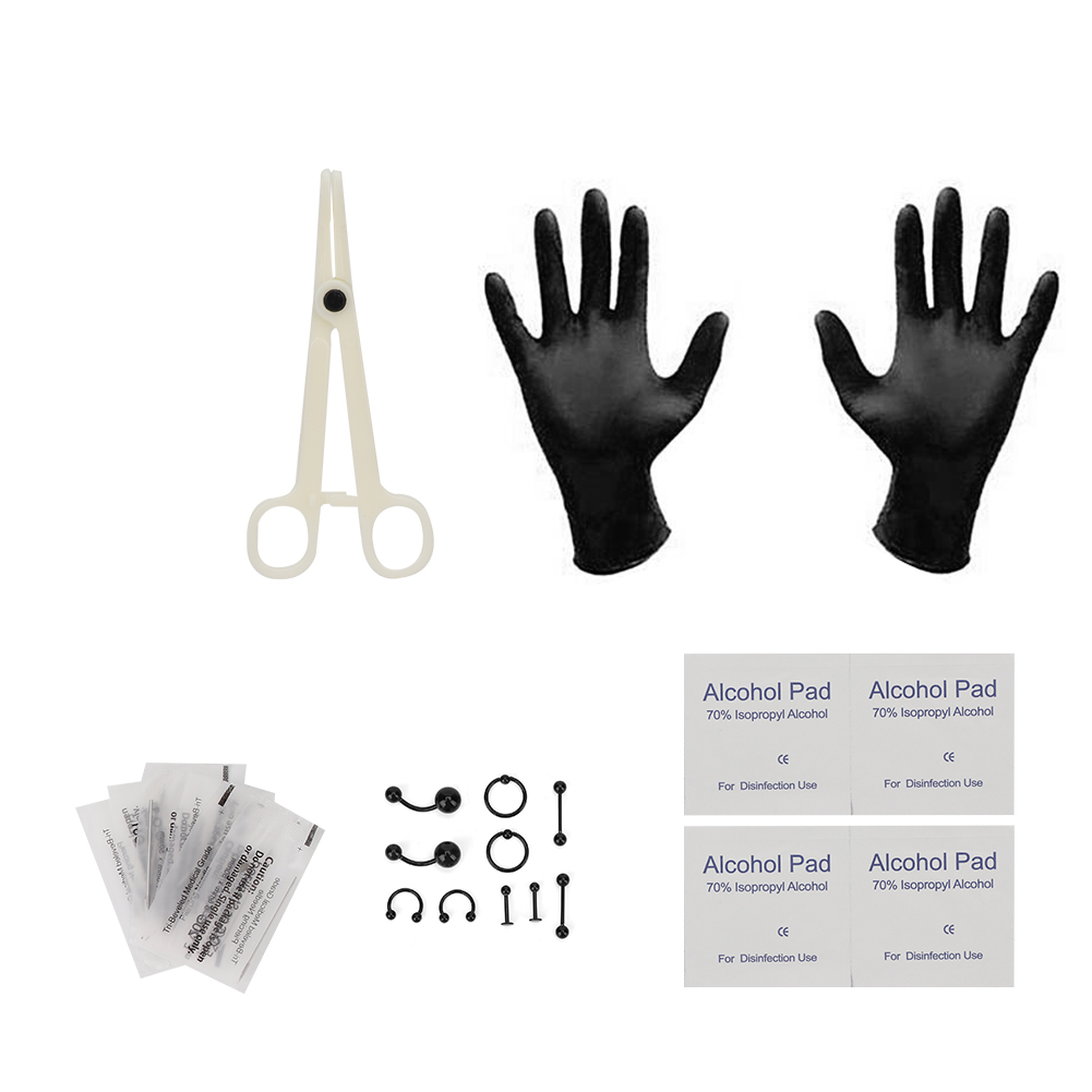 Belly Body Jewelry Piercing Tongue Nose Rings Clamp Gloves Needles Tool ...