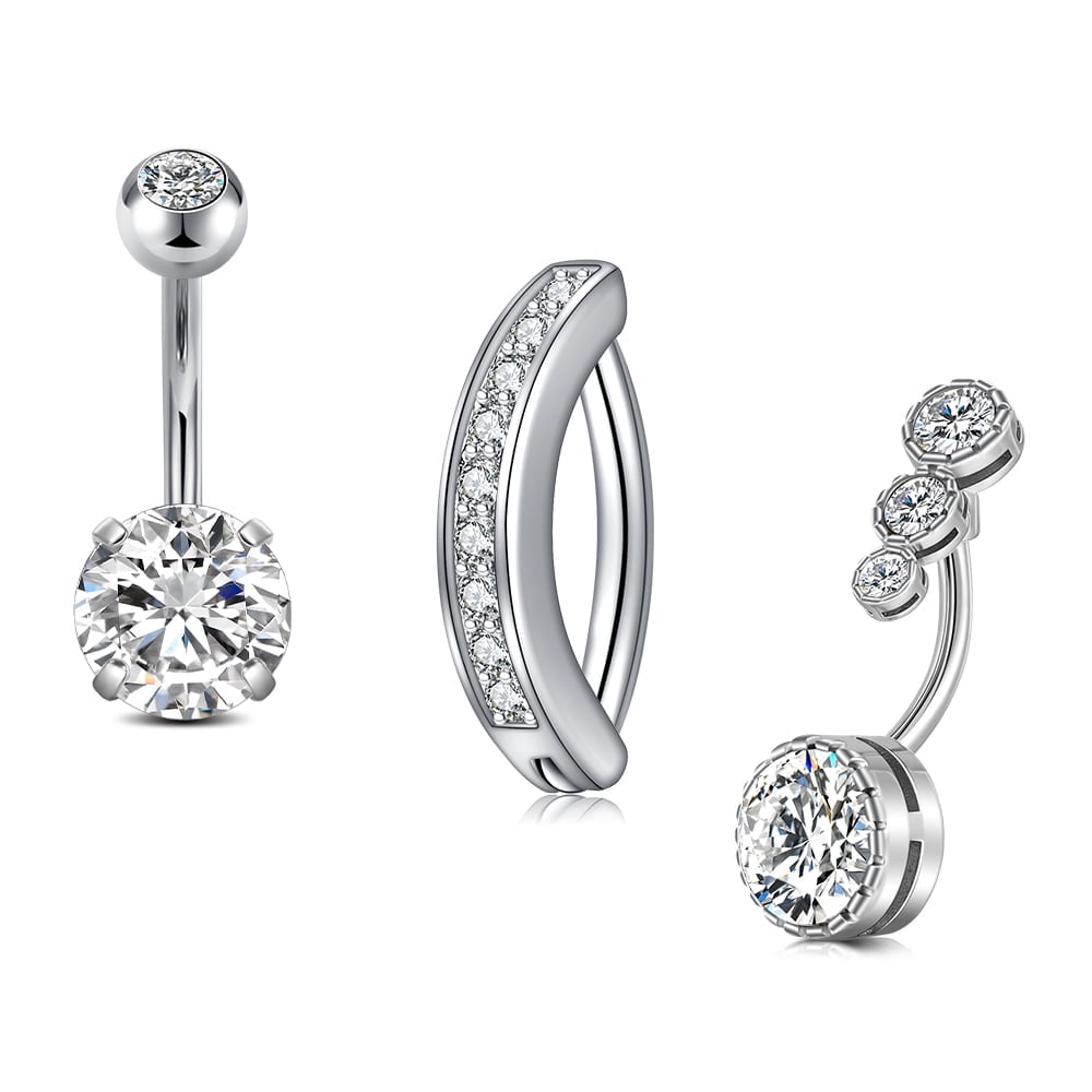 Belly Buton Ring Surgical Stainless Steel Belly Rings Cubic Zirconia ...
