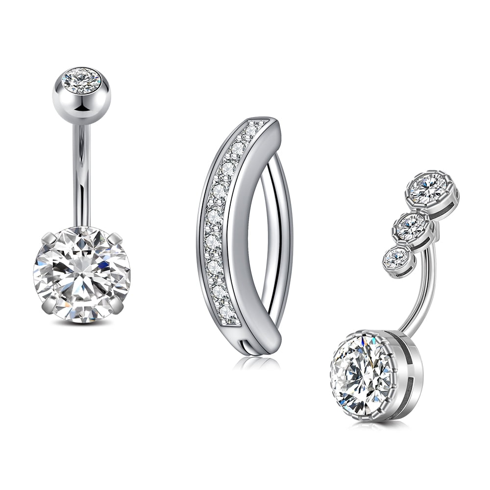 iJewelry2 Round Cubic Zirconia Belly Ring Piercing Gold-tone Stainless ...