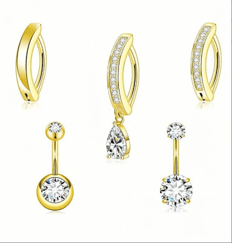 FHWMSYJJ Belly Button Rings, 5-Pack Hypoallergenic Stainless Steel ...