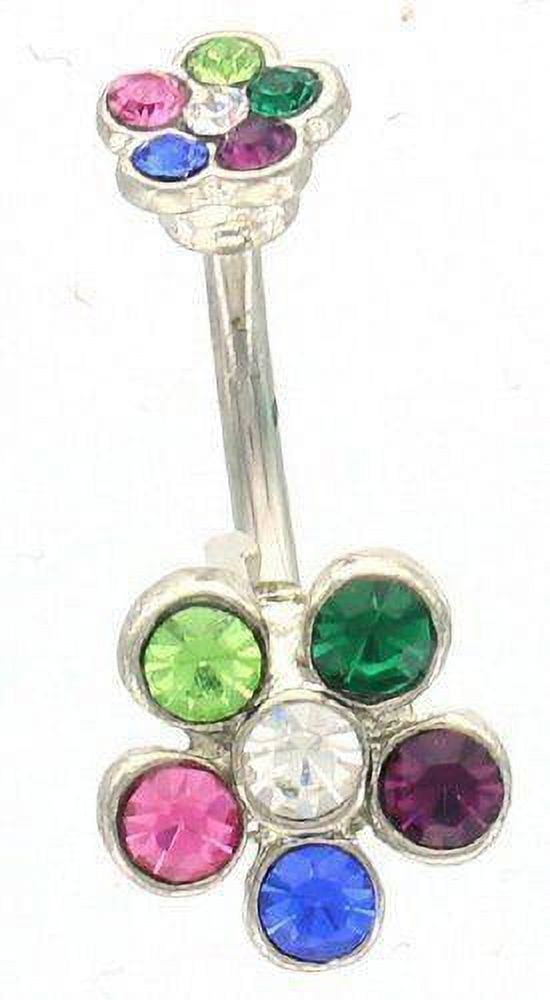 Belly Button Ring Belly Button Ring Navel Ring w/ Double 6-Gem Flower ...