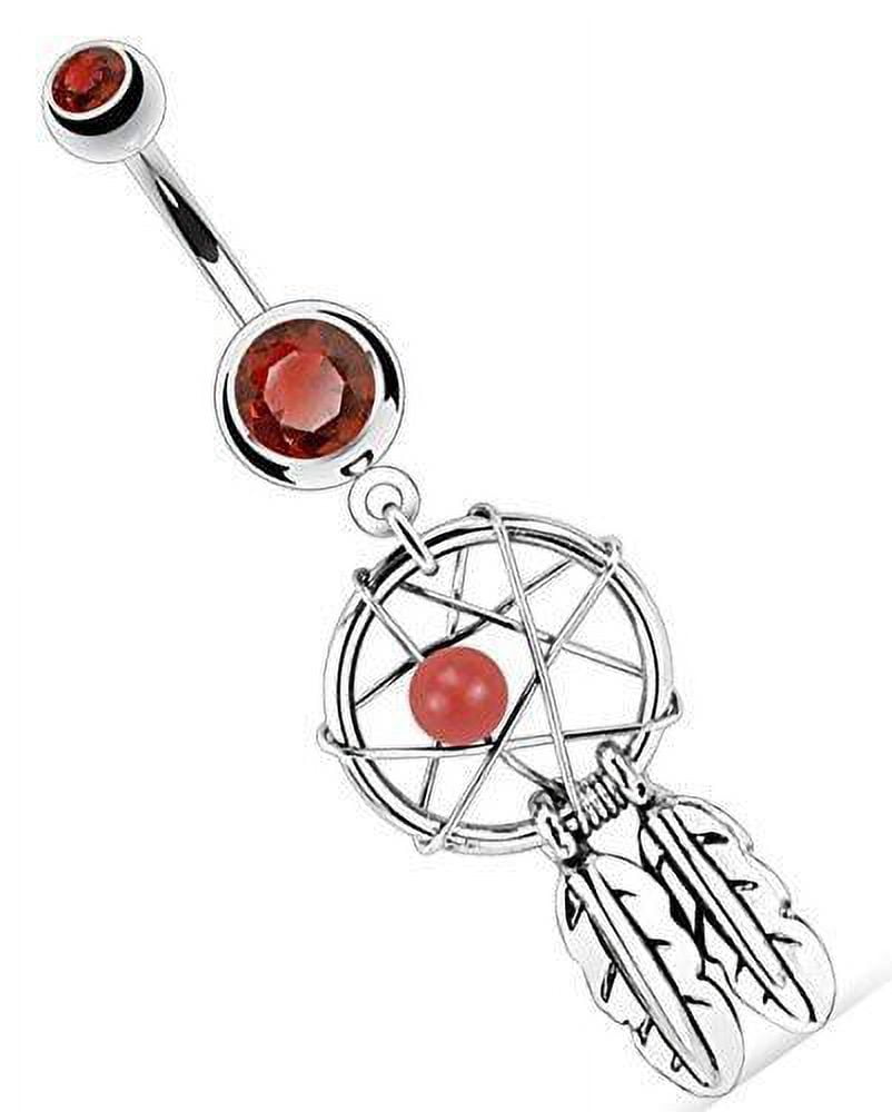 Belly Button Ring Dream Catcher Woven Star Design Bead Feathers Fancy ...