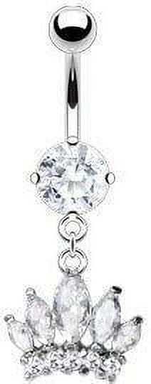 Belly Button Ring Navel CZ Crown Dangle Jewelry 14 Gauge - Walmart.com