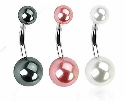 Belly Button Ring Navel Faux Pearl value pack Body Jewelry 14 Gauge ...