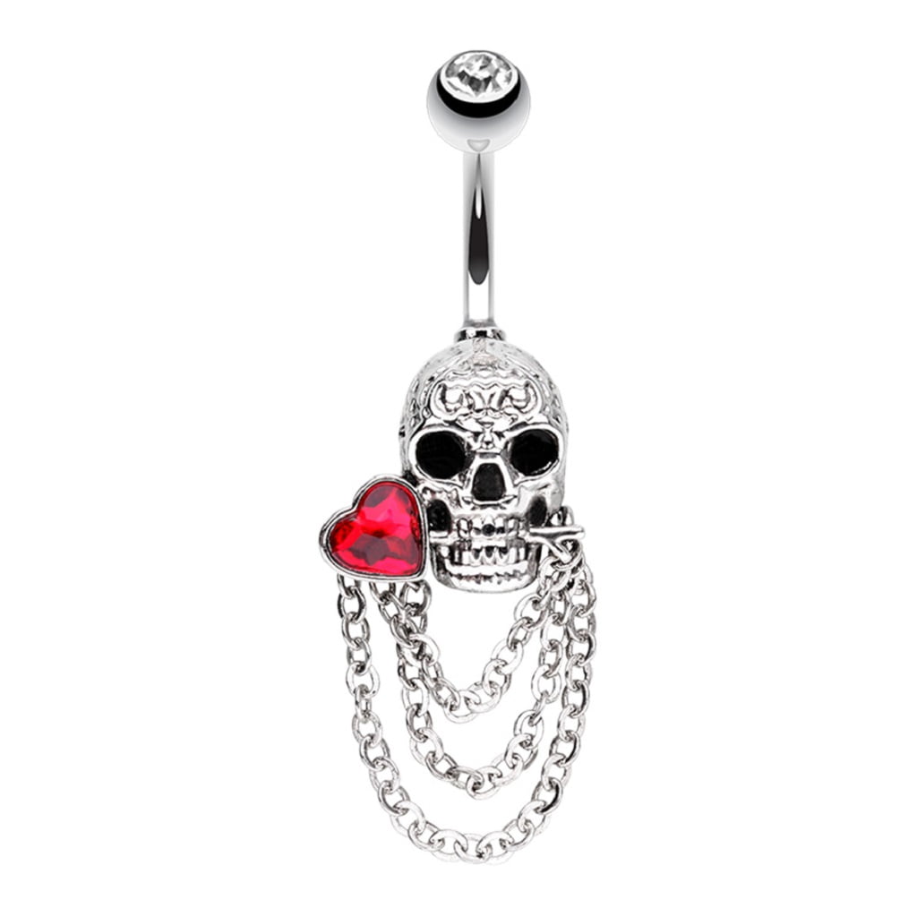 Belly Button Ring Navel Till Death Skull Heart Chain dangling - Walmart.com