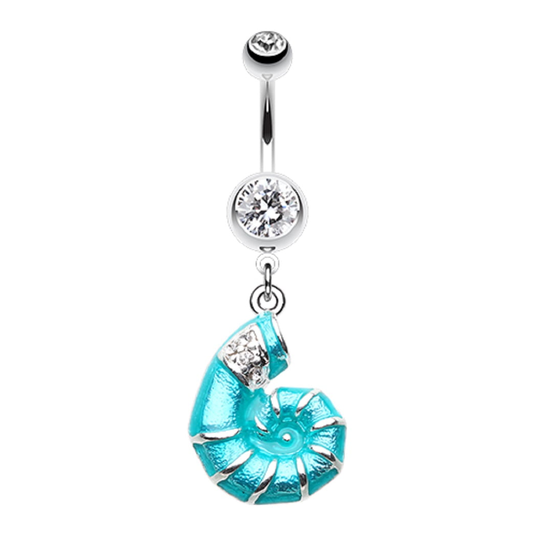 Belly Button Ring Navel Vibrant Nautilus Seashell Sea Shell gem ...
