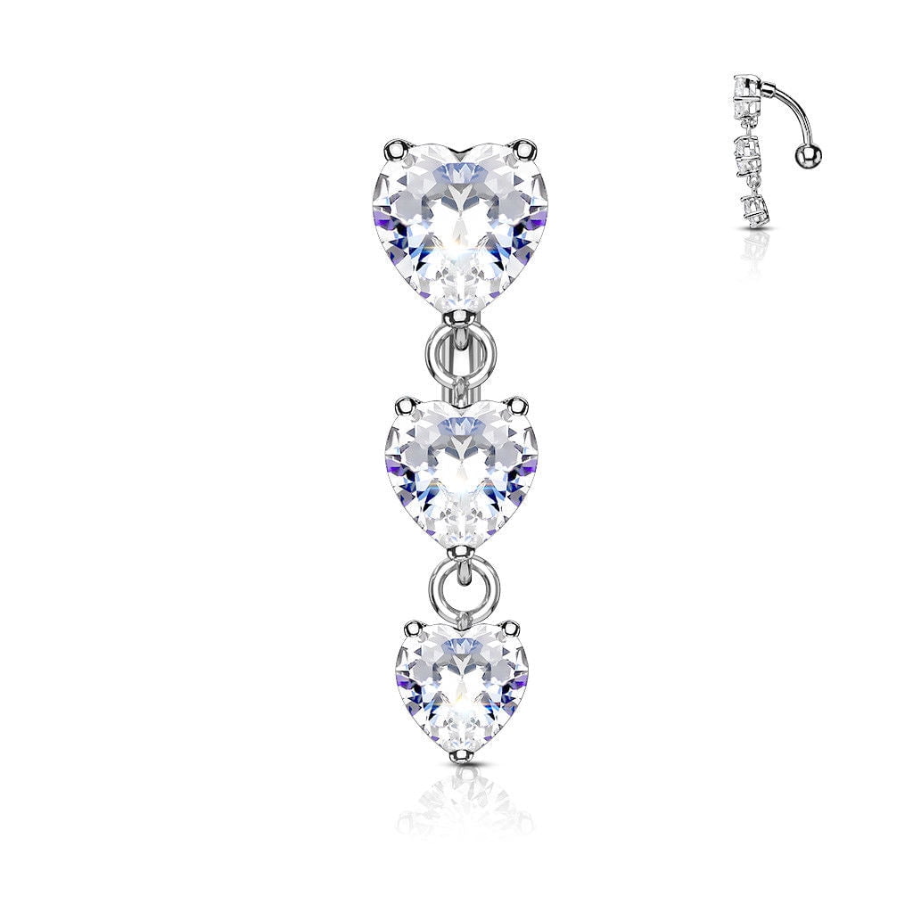 Belly Button Ring Reverse Design with Three Prong Set Heart CZ Vertical ...