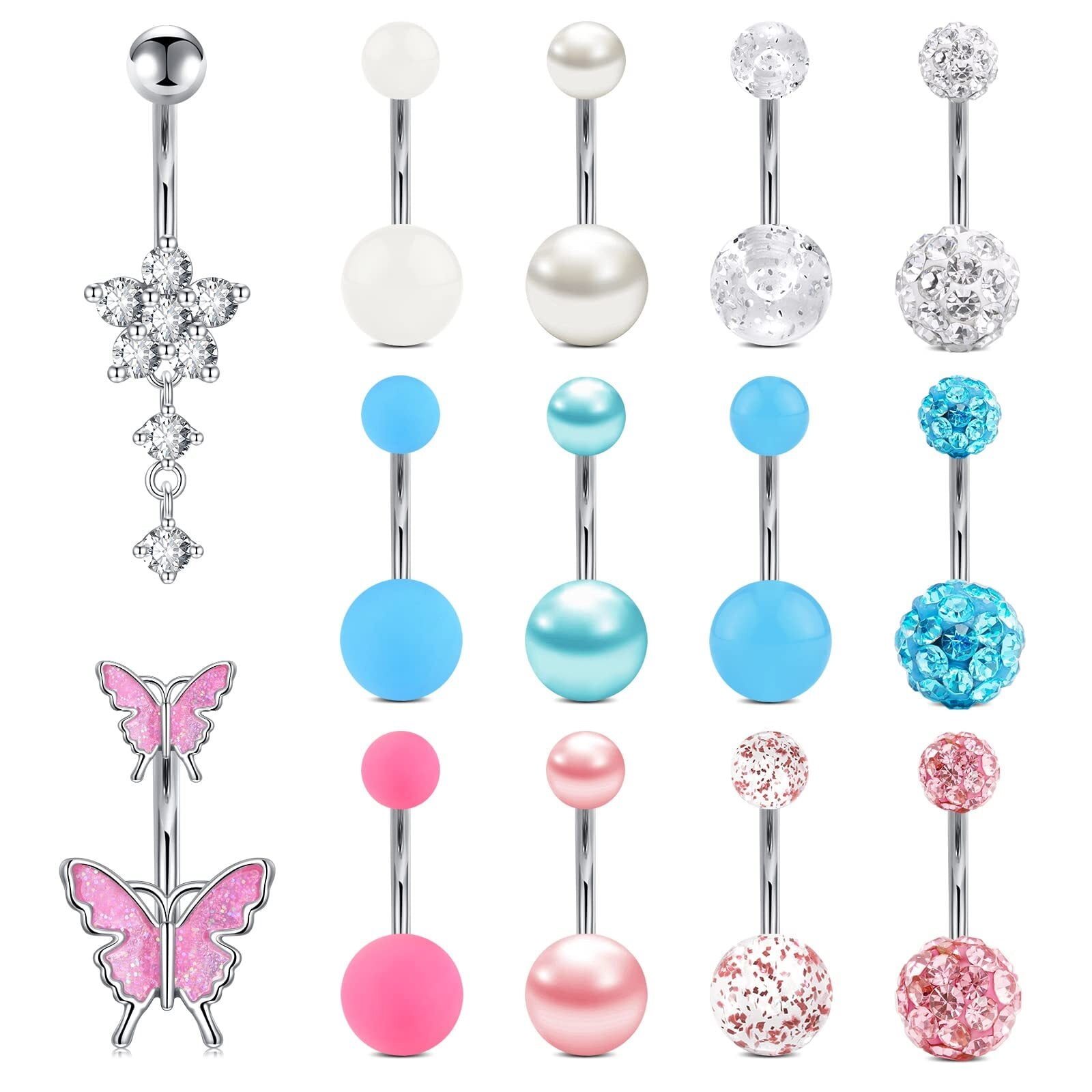 Belly Button Ring Surgical Steel Belly Rings for Women Gold Navel Rings Butterfly Flower Moon ...