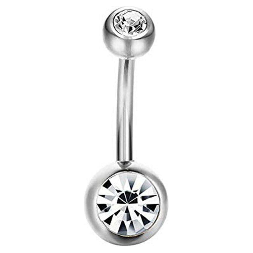 3-Pack Double Jewel Belly Button Rings, 16ga Stainless Steel Surgical ...