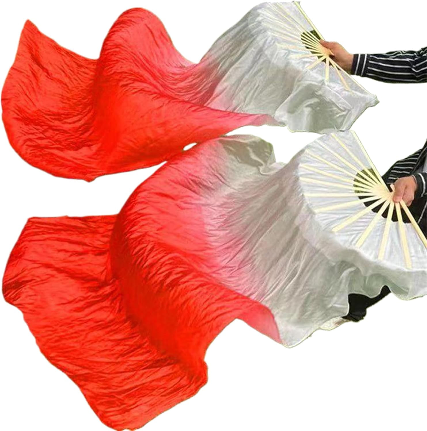 Belly Dance Artificial Silk Bamboo Fans: 1 Pair(Left+Right) Long ...