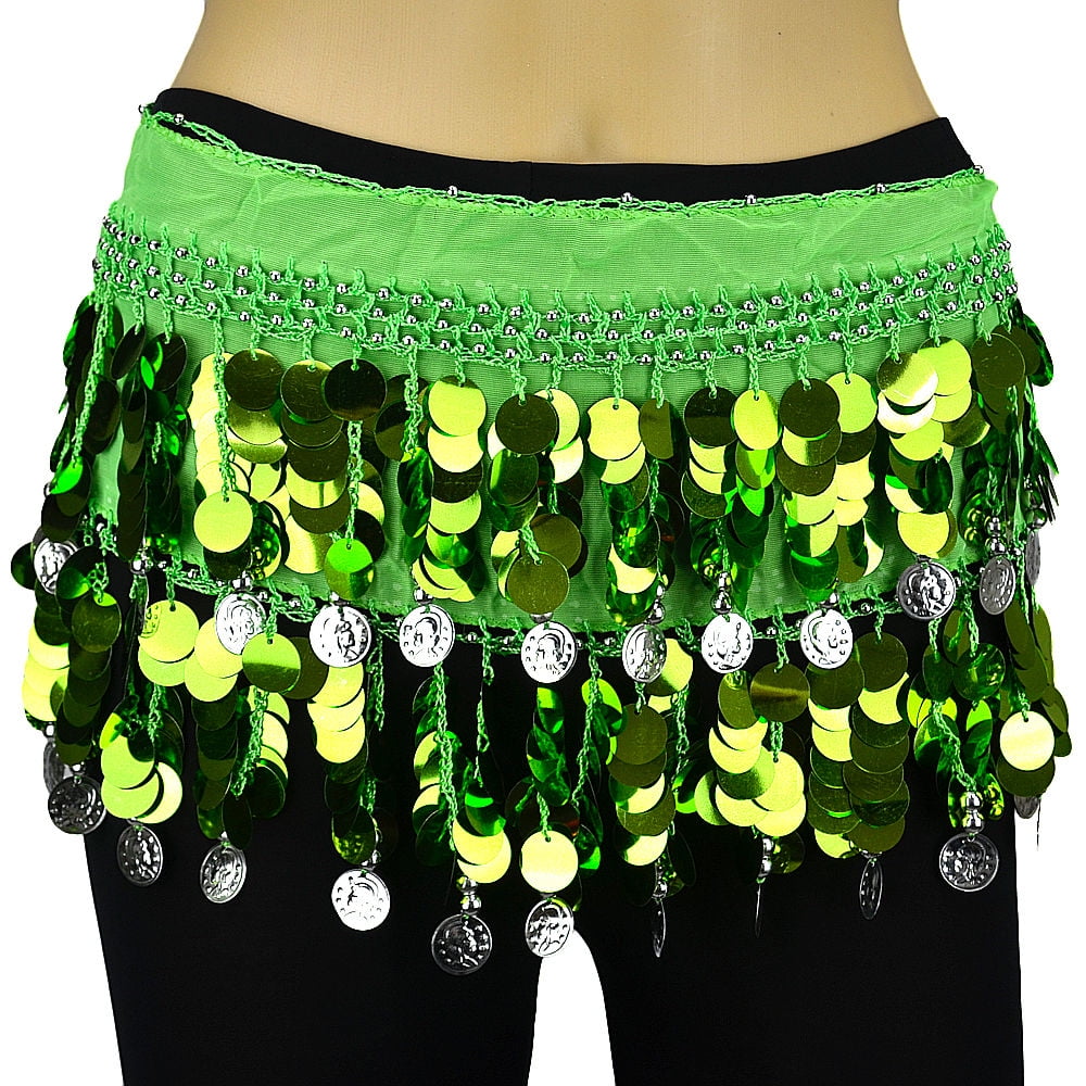 Belly Dance Hip Scarf Silver Gold Coins Solid Paillettes - Walmart.com