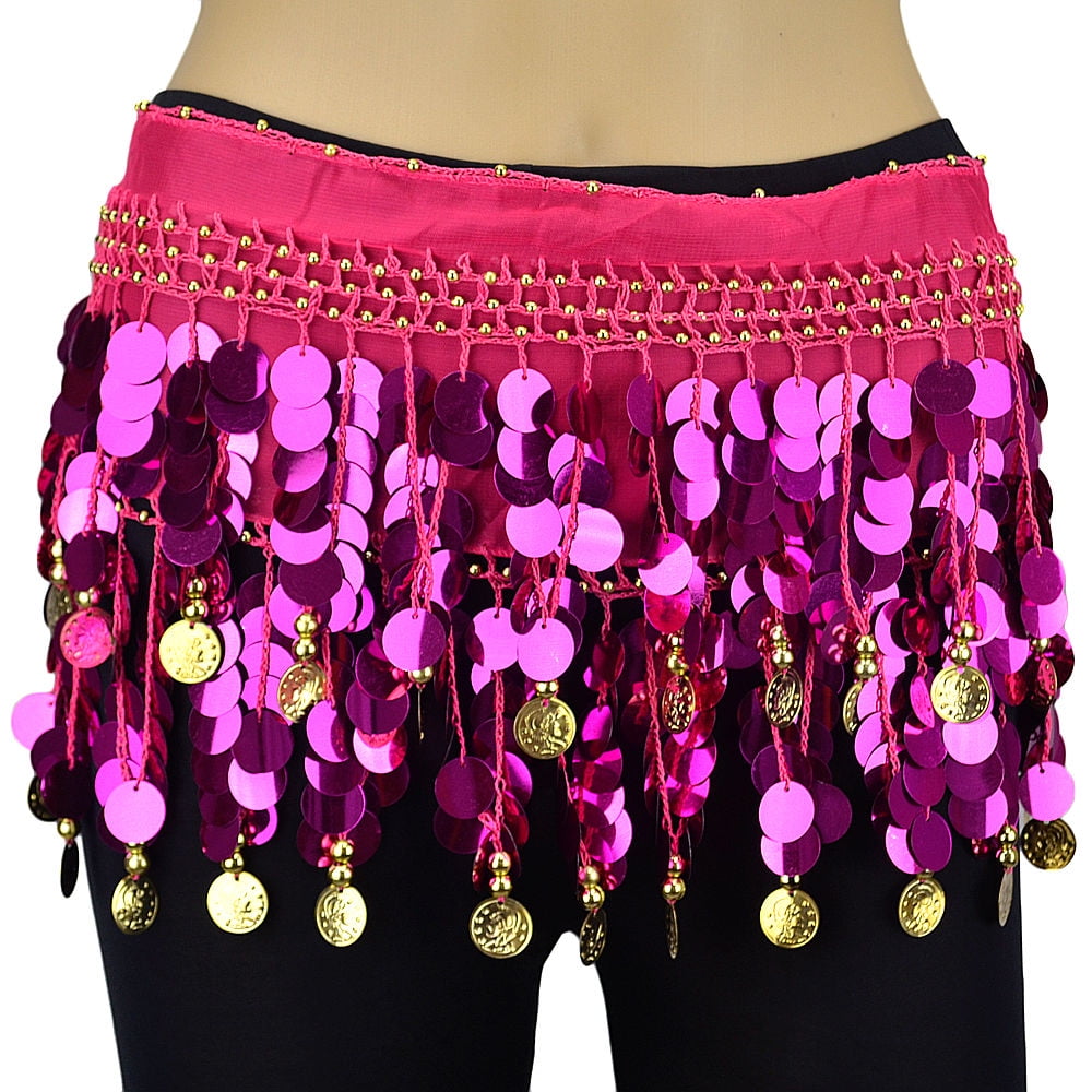 Belly Dance Hip Scarf Silver Gold Coins Solid Paillettes - Walmart.com