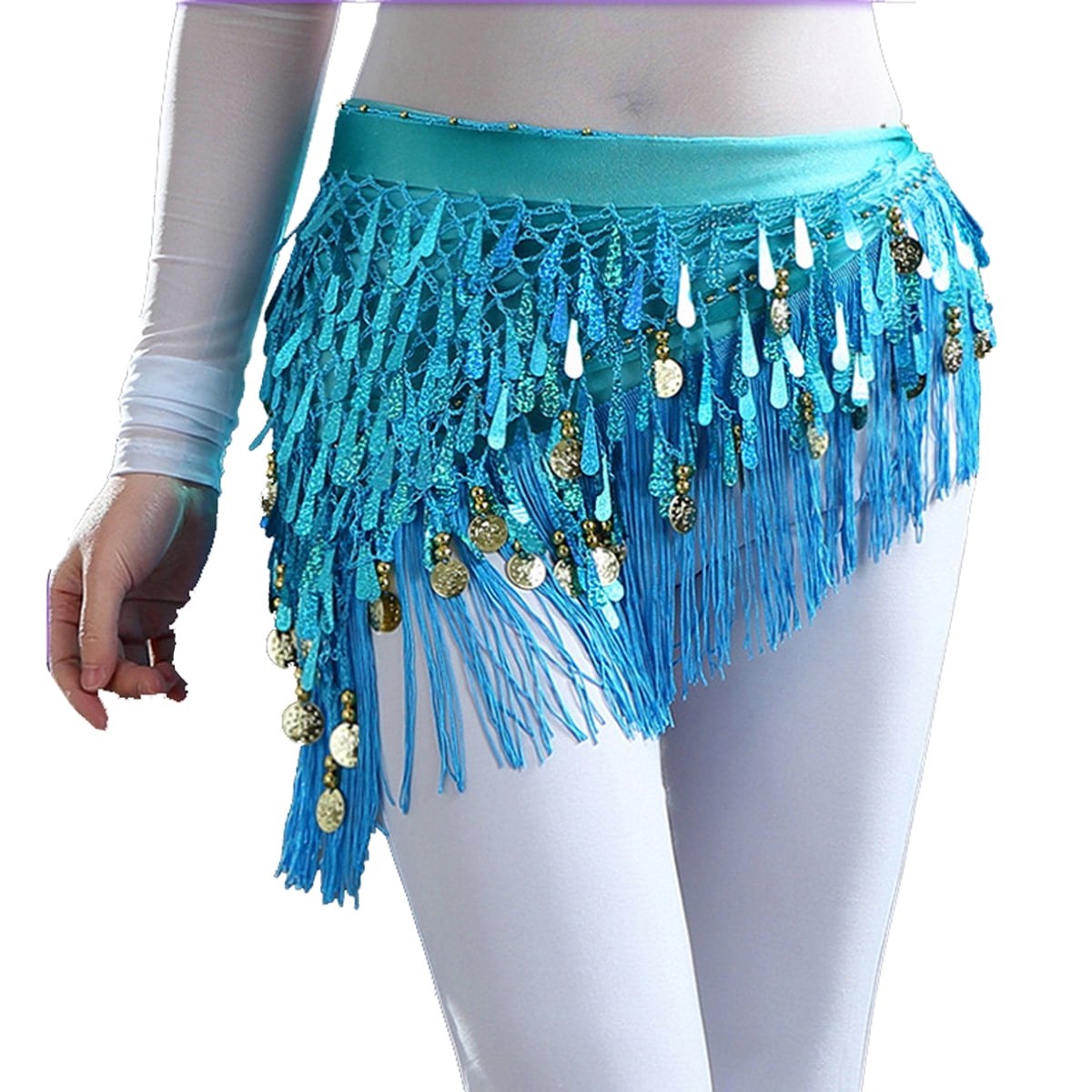Belly Dance Hip Scarf with Tassels Sequins Triangle Coins Wrap Skirt ...
