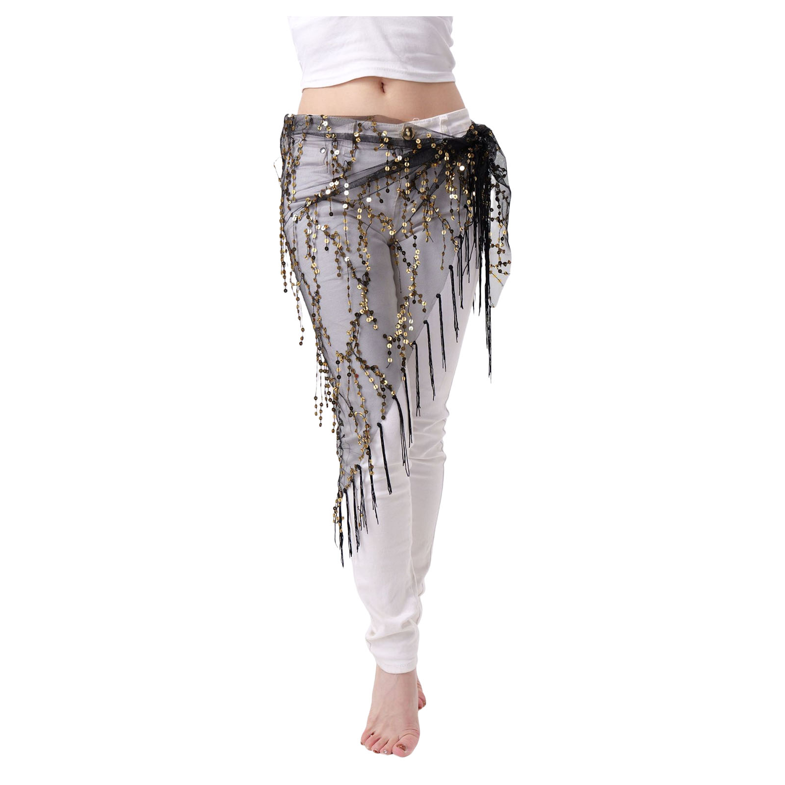 Belly Dance Hip Scarf with Tassels Sequins,Triangle Wrap Skirt Beach ...