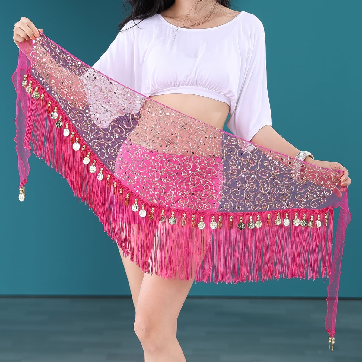 Belly Dance Practice Hip Scarf Triangle Scarf Beads Embroidery Tassel ...