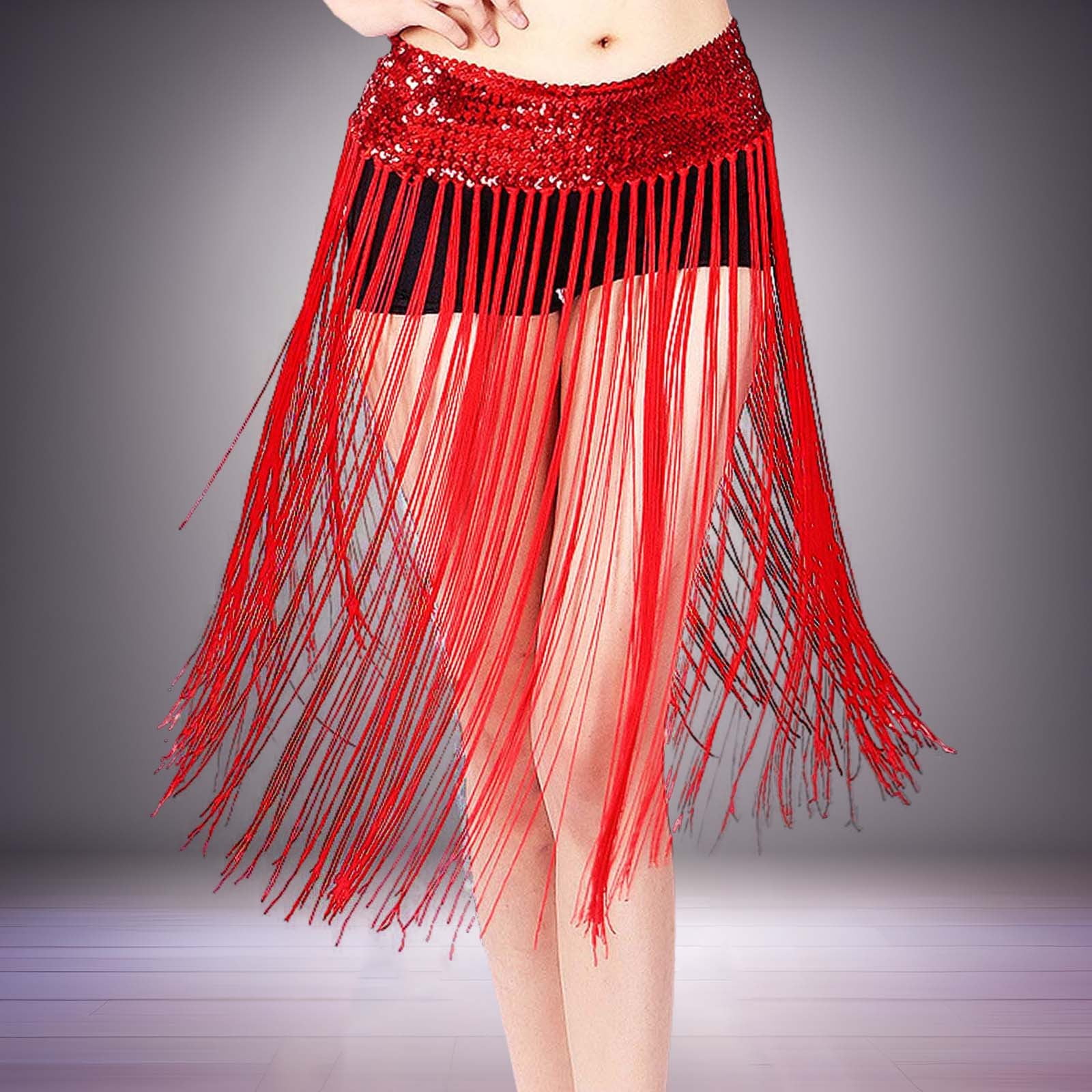 Belly Dance Sequined Waist Chain Elastic Sequined Tassel Skirt Towel ...