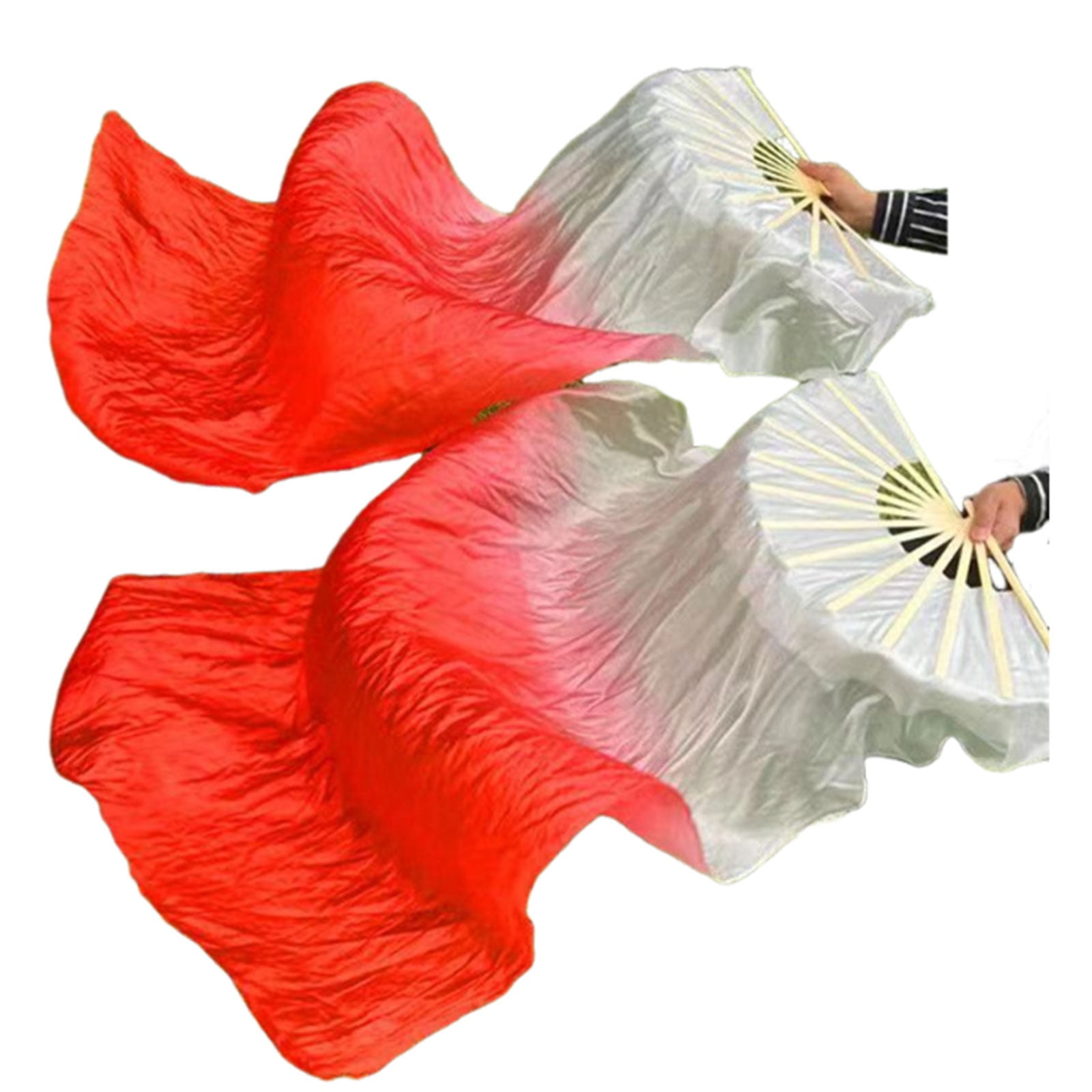 Belly Dance Silk Fans, 1 Pair Made of Faux Silk Long Silk Fan Bamboo ...