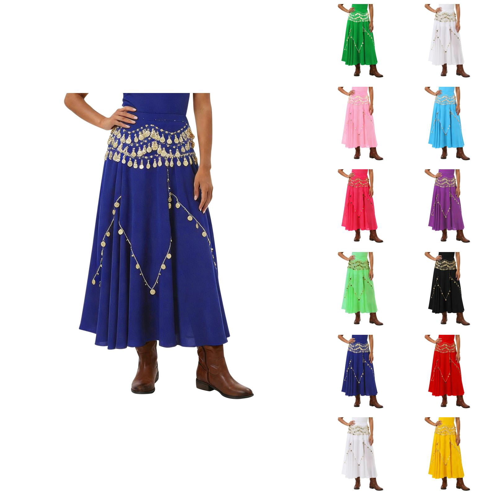 Belly Dance Skirt Fashion Flowy A Line Chiffon Midi Skirt with Coins ...